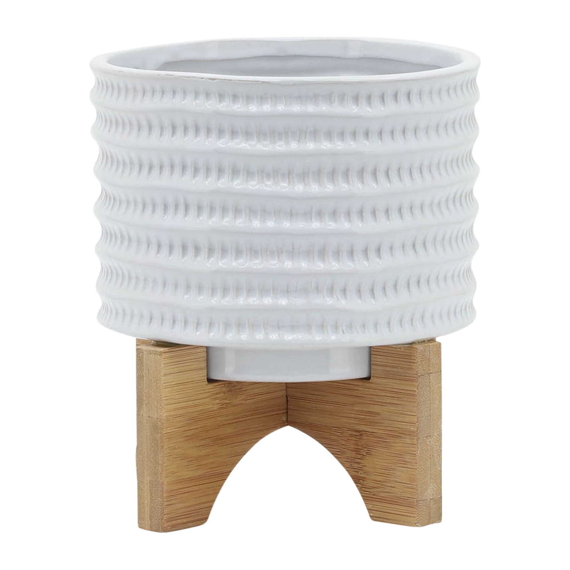 Sagebrook Home 5" Textured Planter With Stand, White, Round, Ceramic ...