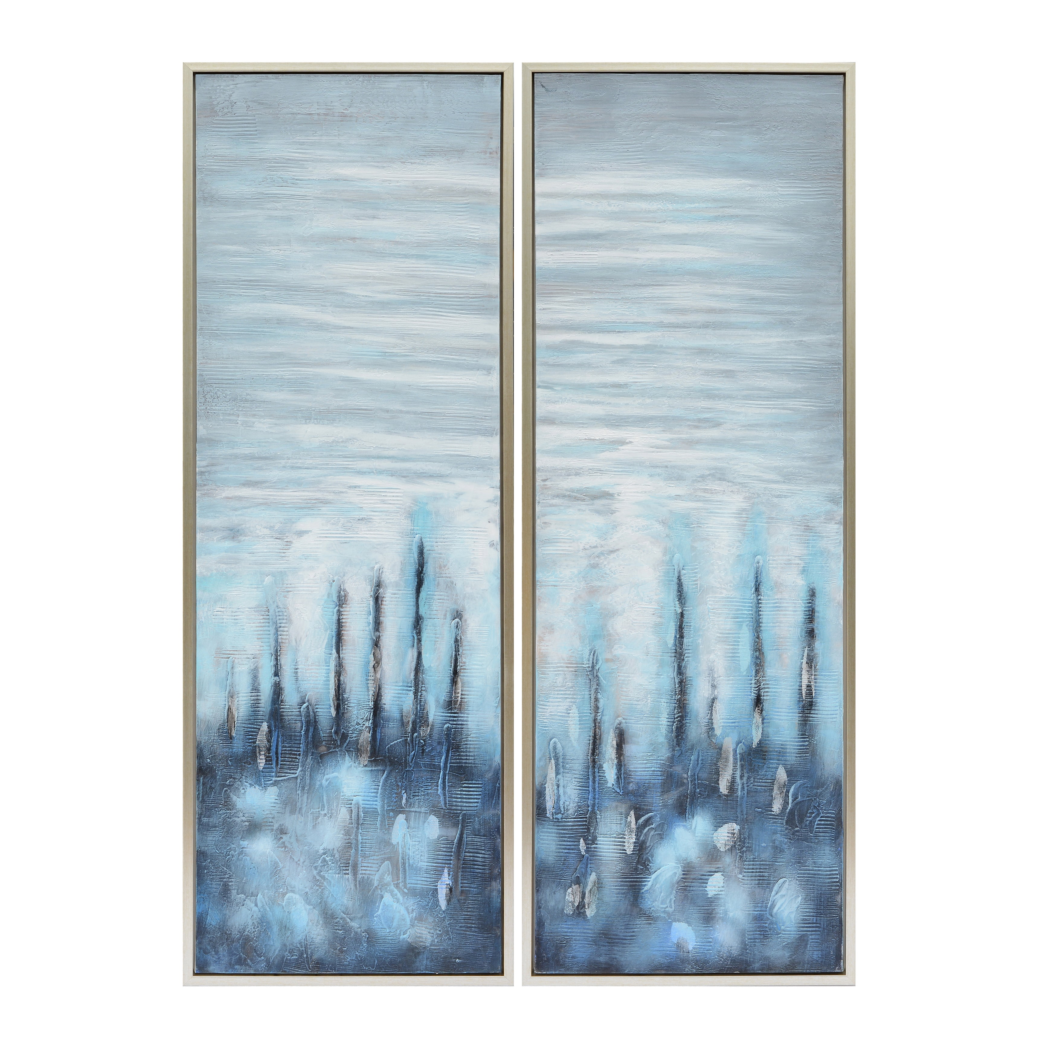 Sagebrook Home 62X22, Set Of 2, Abstract Oil Painting, Blue, Rectangle ...