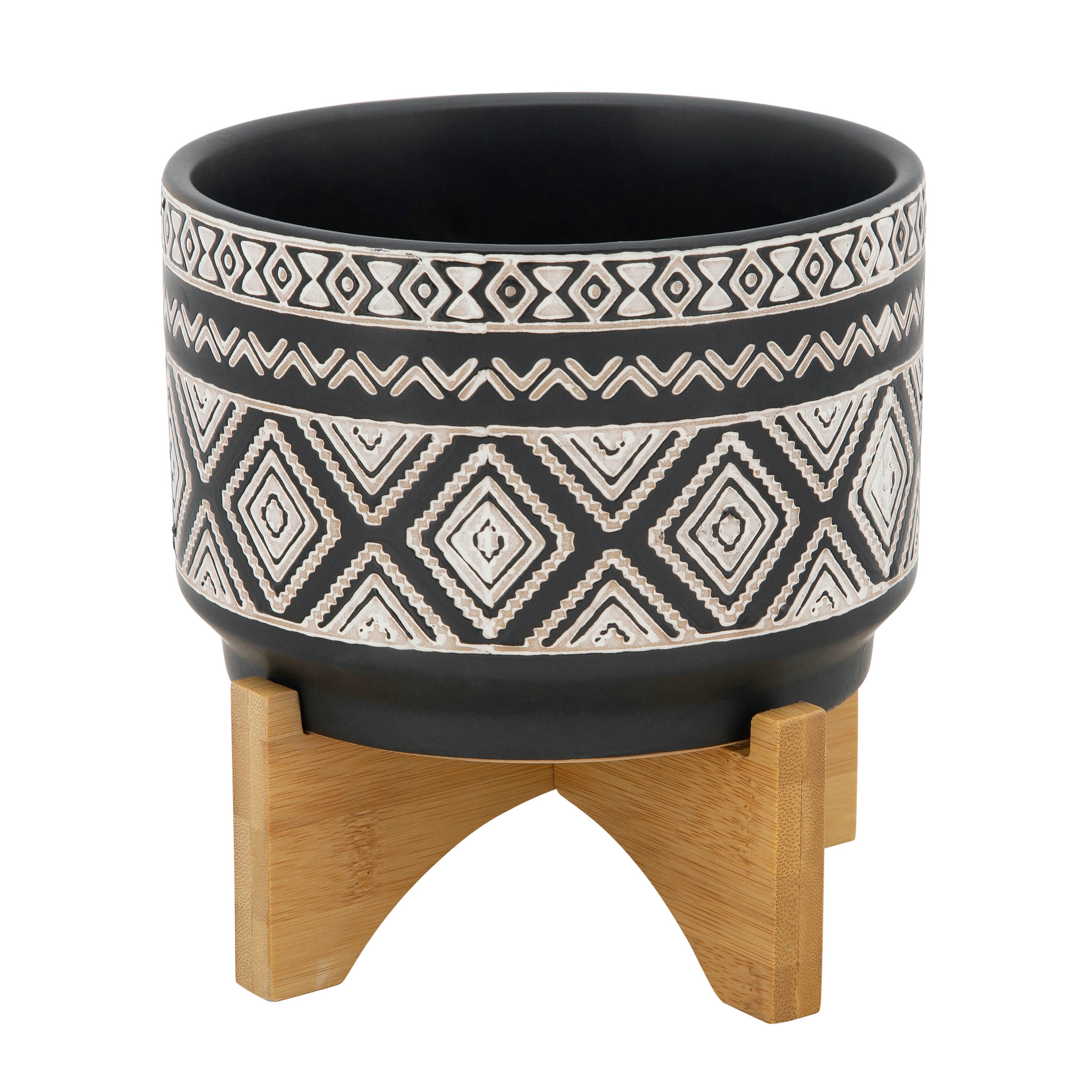 Sagebrook Home 7" Diamond Planter On Stand, Black, Round, Ceramic ...