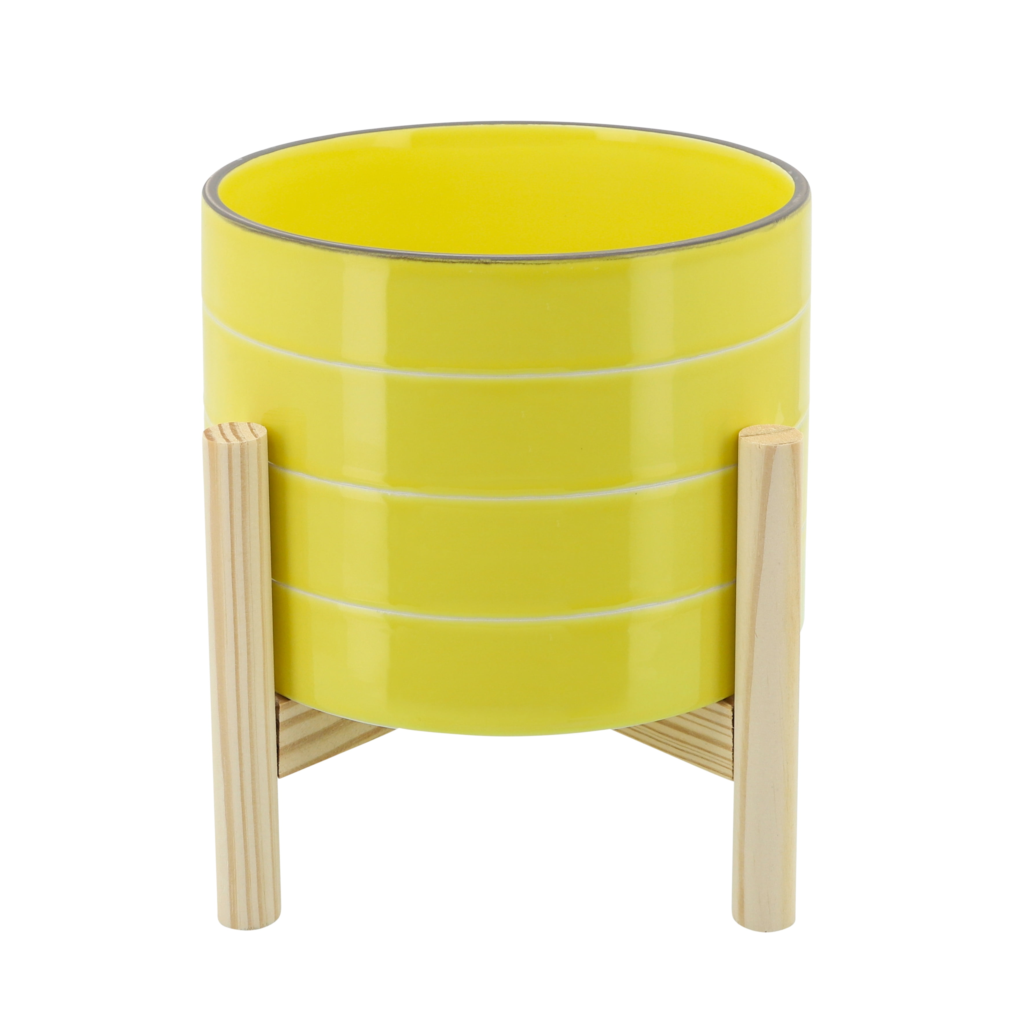 Sagebrook Home 8" Striped Planter With Wood Stand, Yellow - Walmart.com