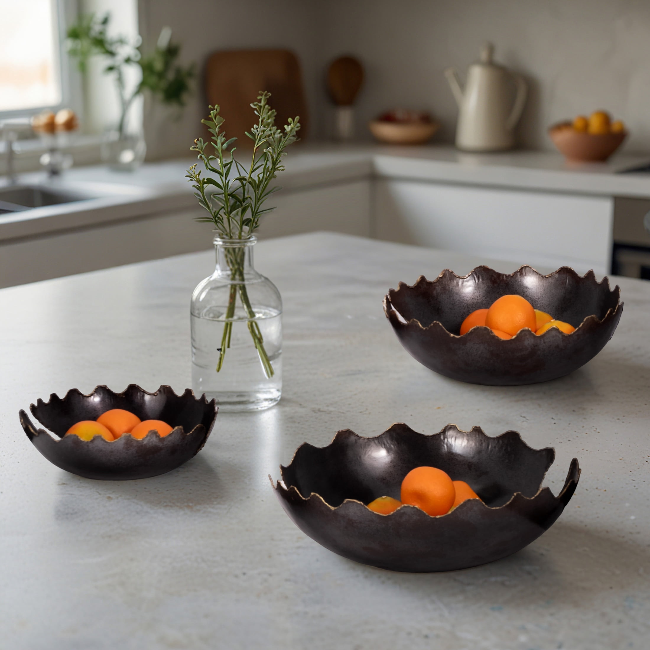 Sagebrook Home Black Metal Chipped Bowls, Set of 3, Decorative 12/15/18 ...