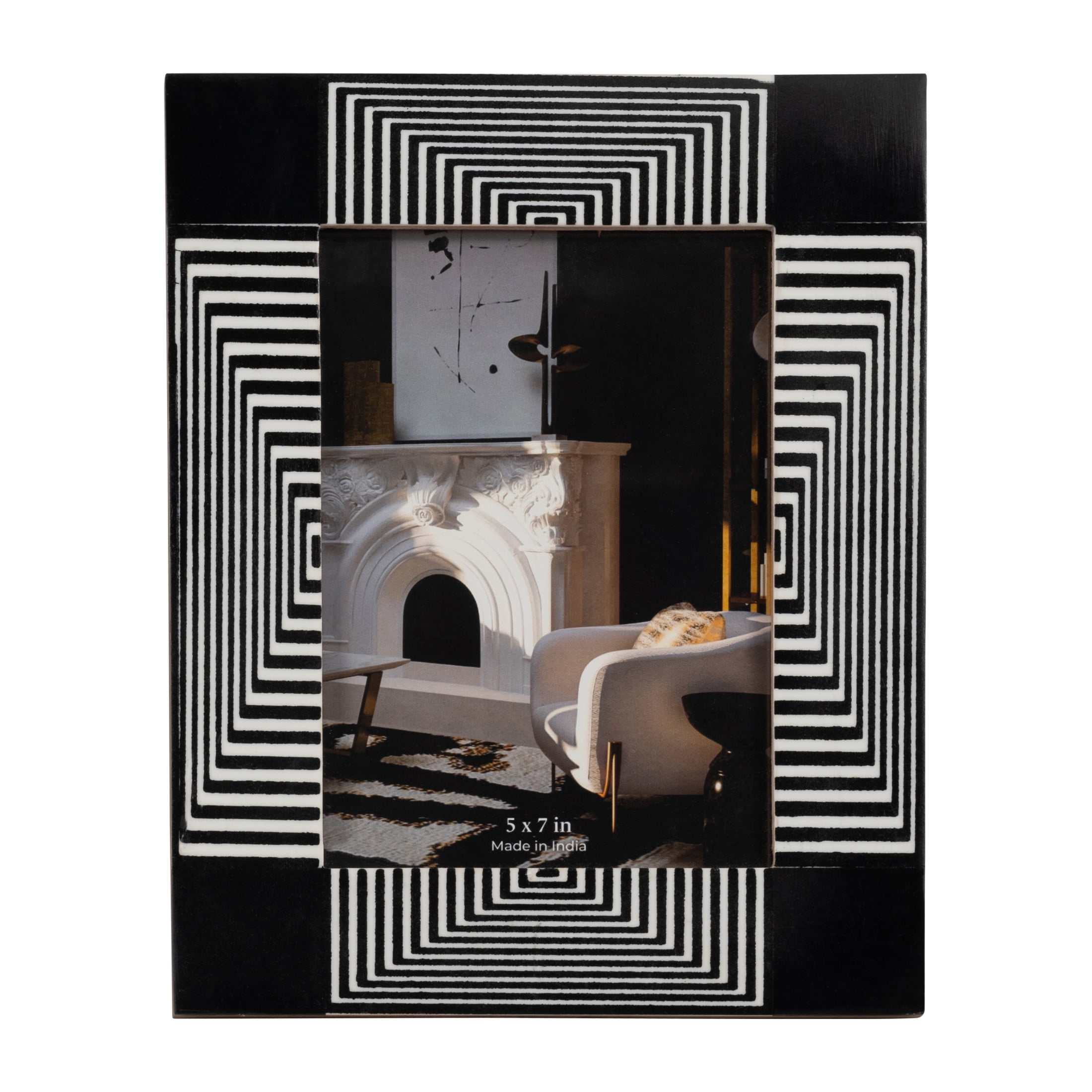 Sagebrook Home Black/White Resin Geo Lines Rectangle Photo Frame ...