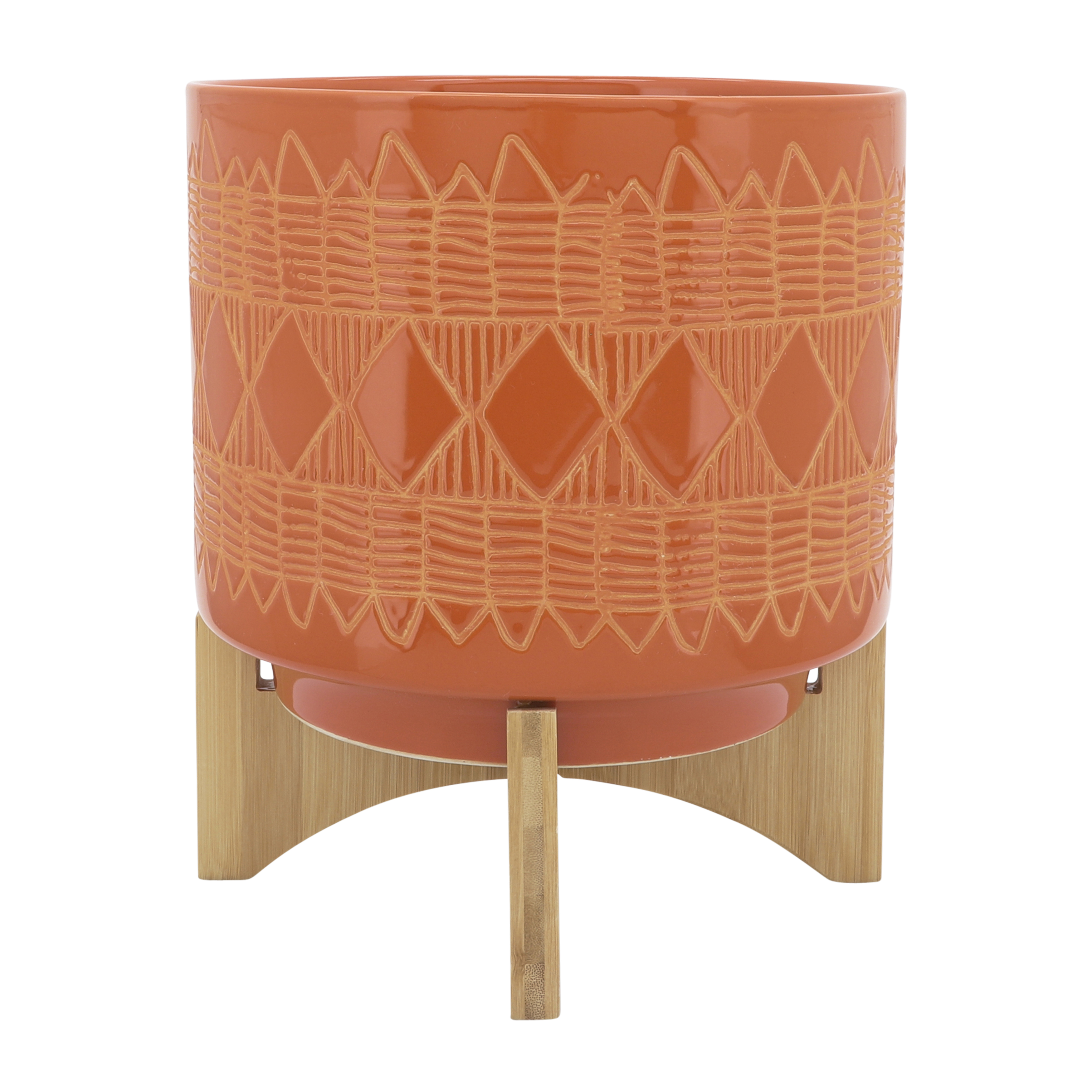 Sagebrook Home Ceramic 10" Aztec Planter On Wooden StandOrangeange ...