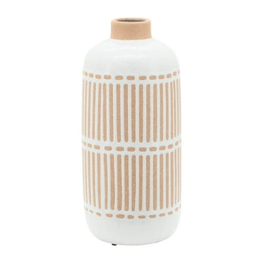 10" Ceramic Vase - Contemporary Grooved Design Ivory Vase - Decorative ...