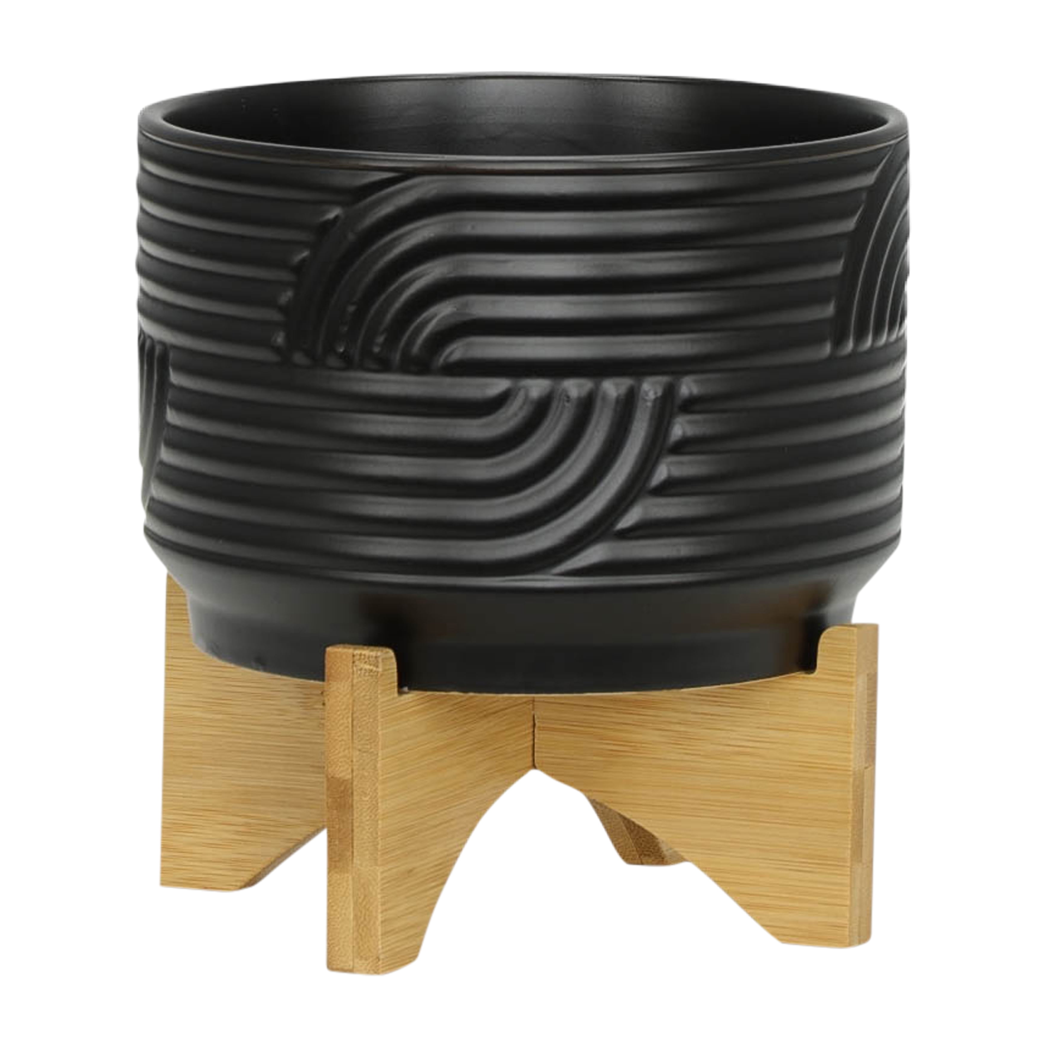 Sagebrook Home Ceramic 7" Abstract Planter On Stand, Black - Walmart.com