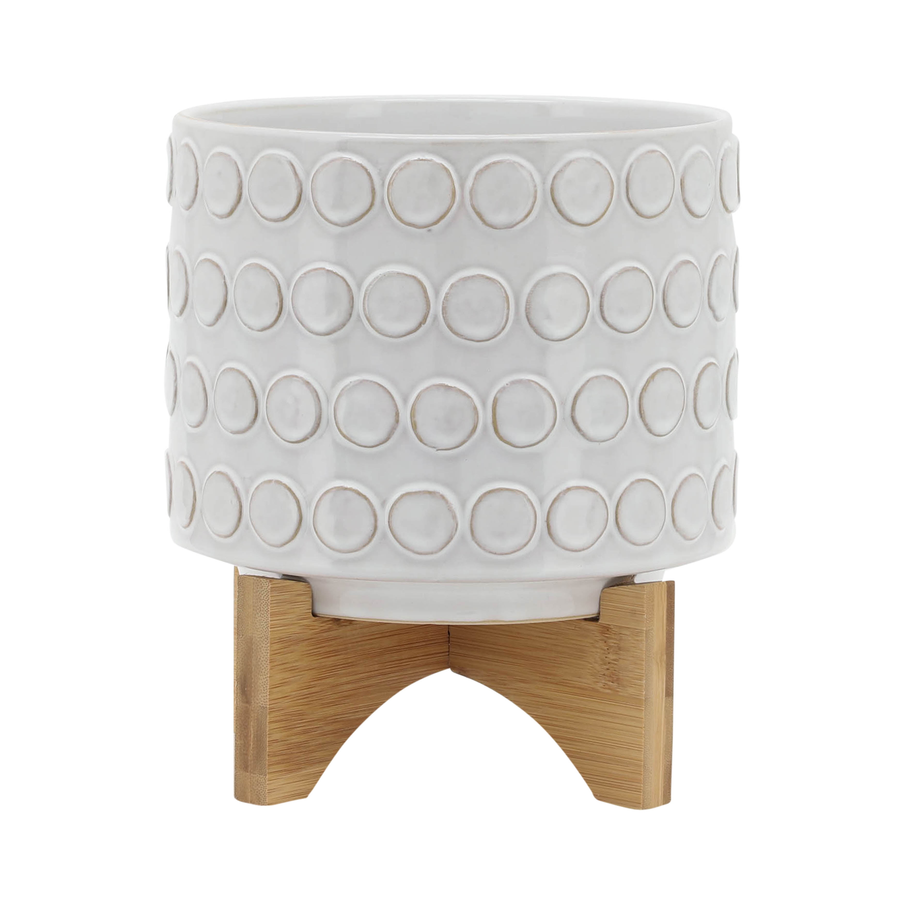 Sagebrook Home Ceramic 8" Planter On Wooden Stand, Ivory, Round ...