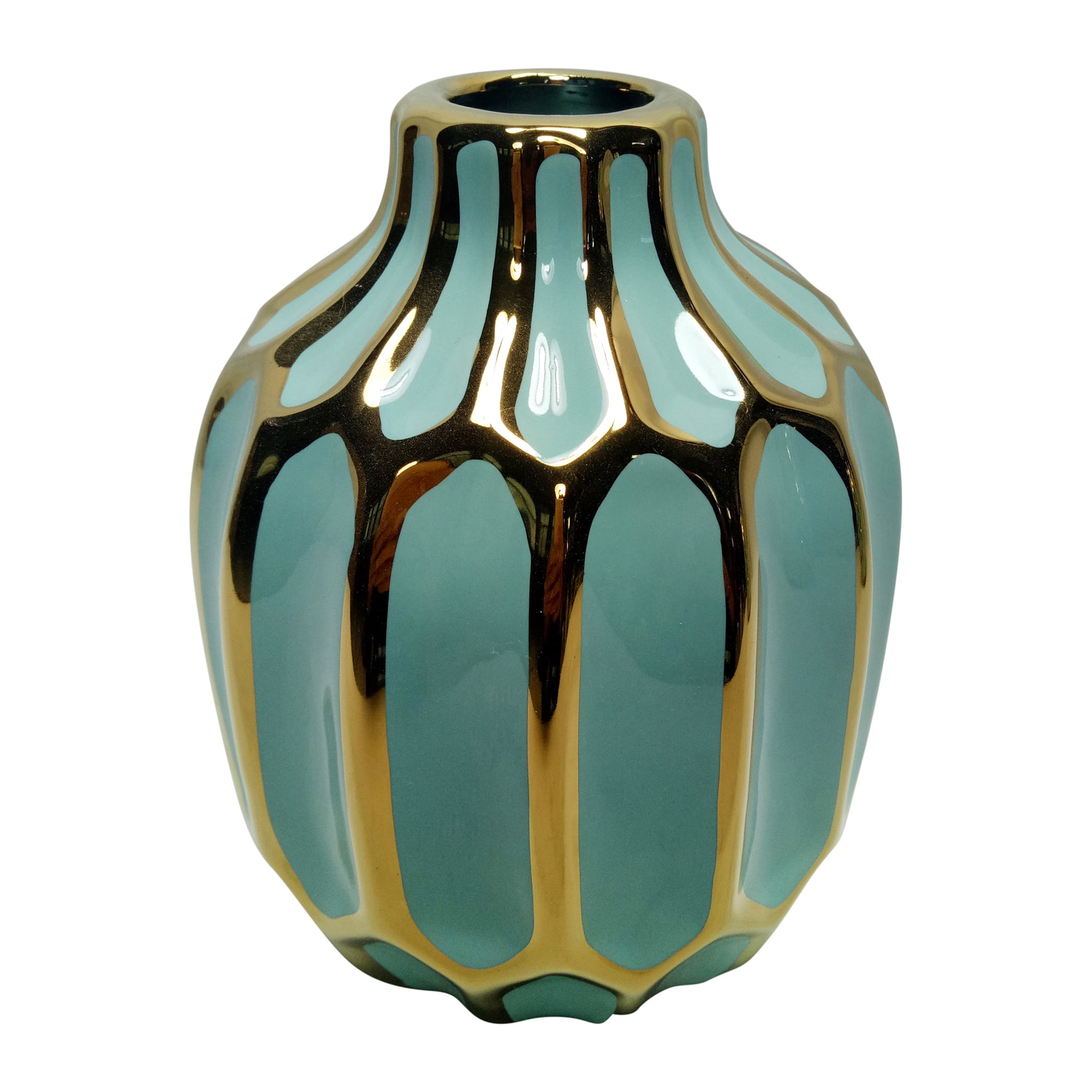 Sagebrook Home 8"h Glam Decorative Ceramic Vase, Green/gold, Round Indoor Decor - Walmart.com