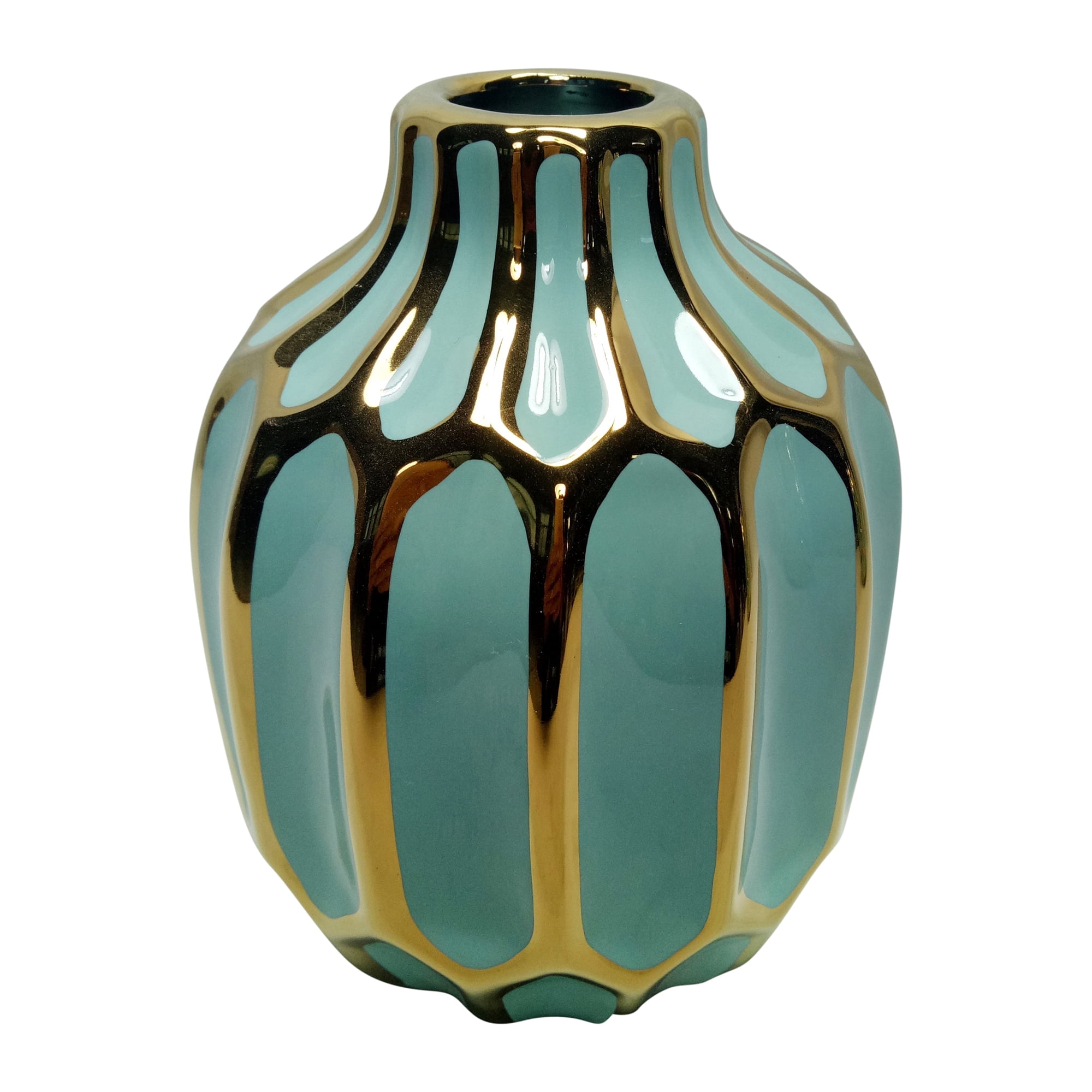 Sagebrook Home 8"h Glam Decorative Ceramic Vase, Green/gold, Round ...