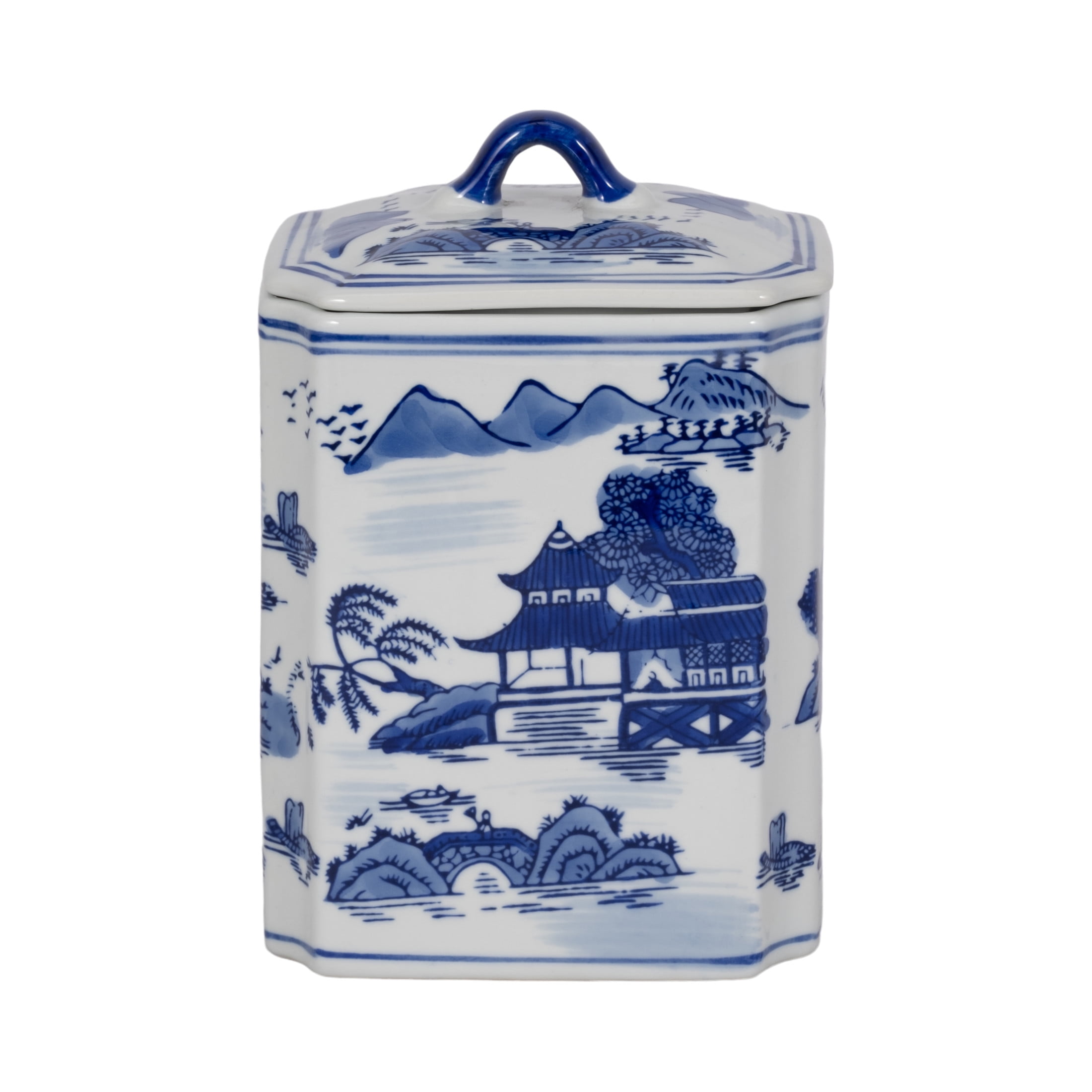 Sagebrook Home Ceramic Jar Blue and White Chinoiserie Temple Design ...
