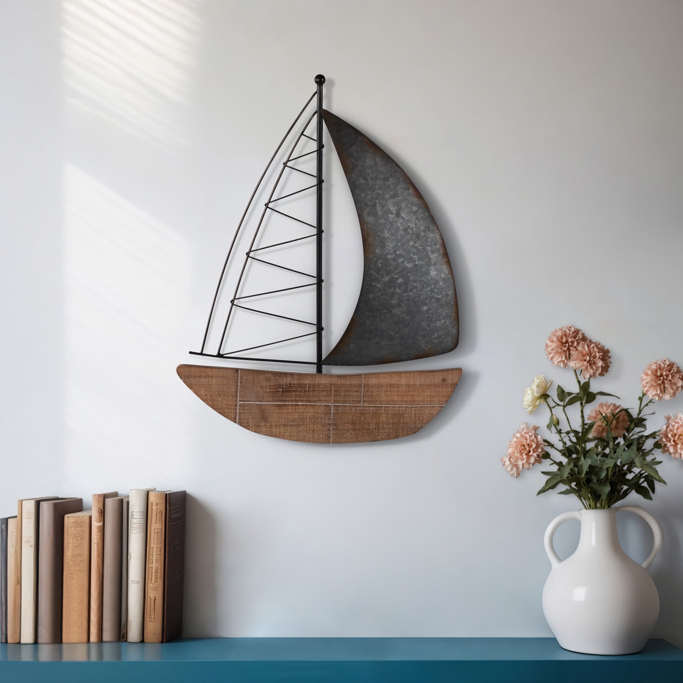Sagebrook Home Coastal 19" Metal Boat Wall Decor Nautical Brown and ...