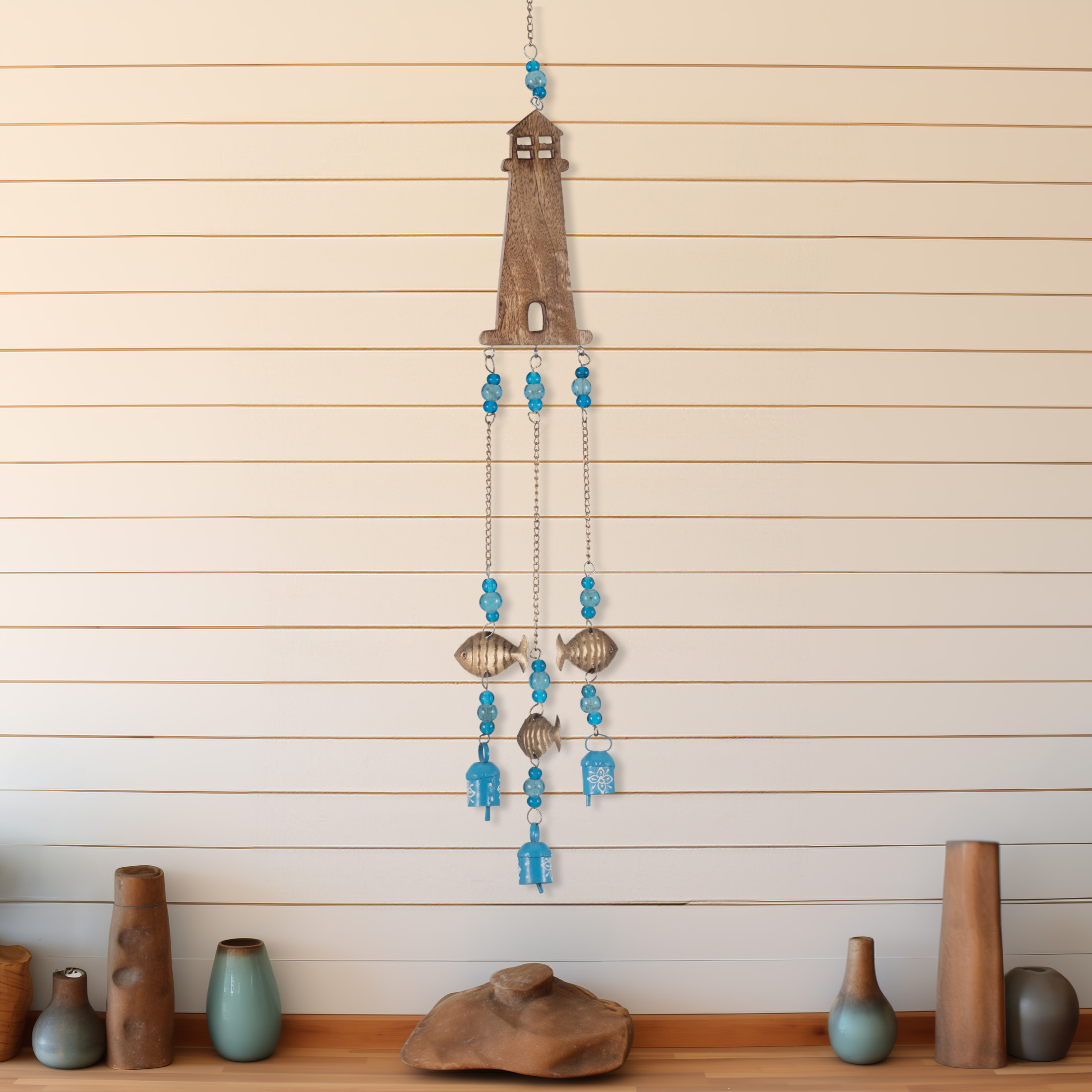 Sagebrook Home Coastal 29 Inch Lighthouse Windchime with Fish and Bells ...