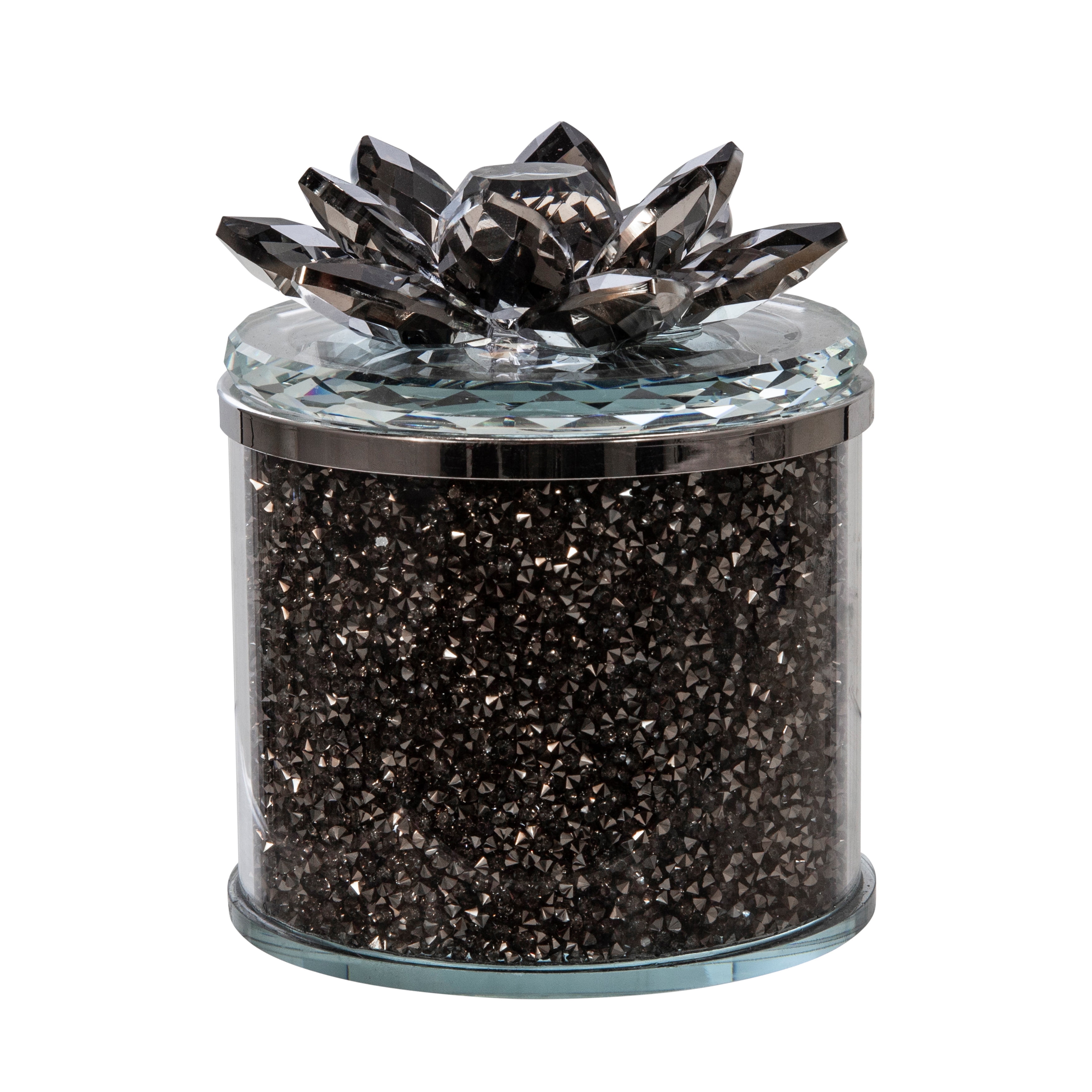 Sagebrook Home Crystal 5" Round Lotus Box, Smoke - Walmart.com