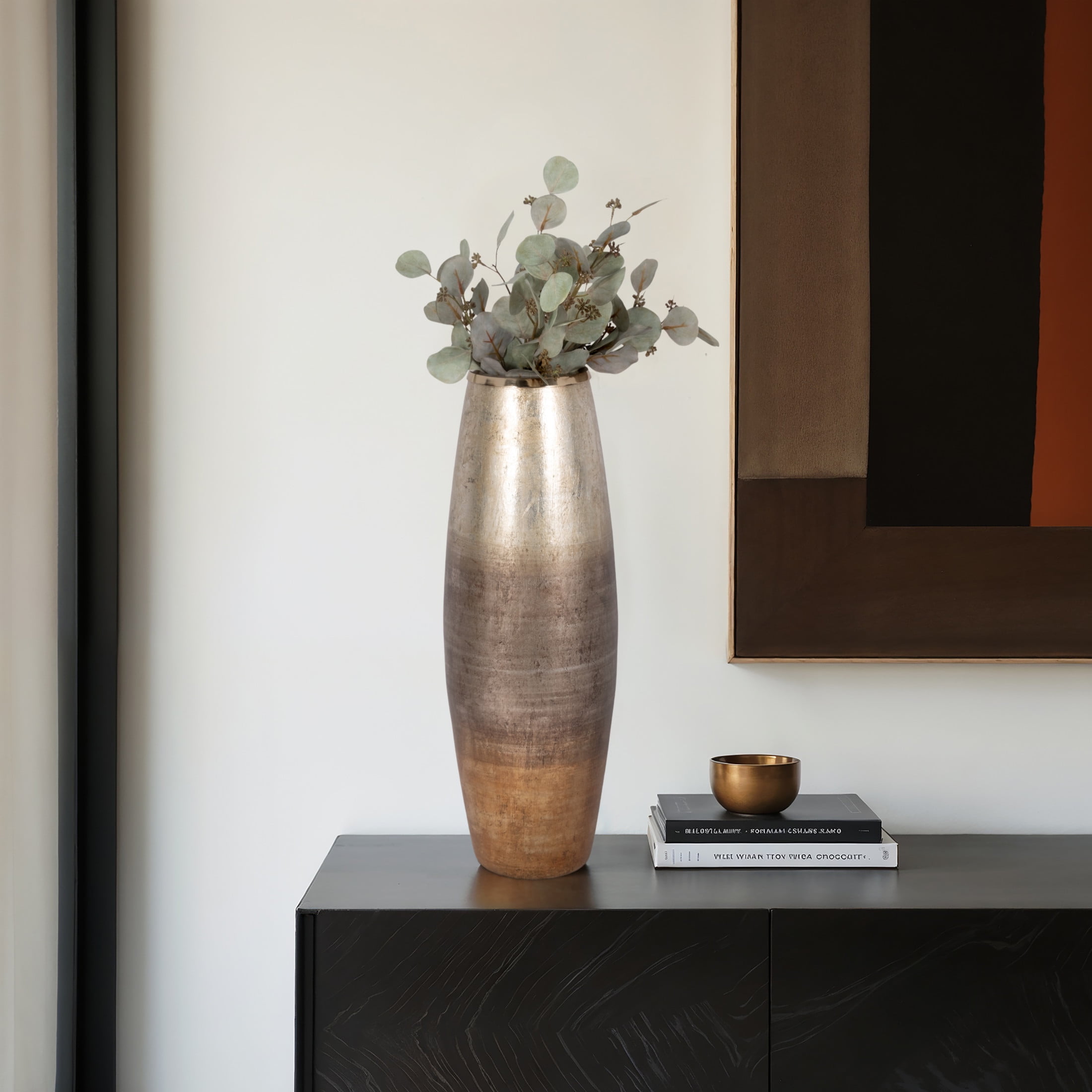 Modern Glam Tall Glass Vase - Handcrafted Floor Vase with Metallic ...