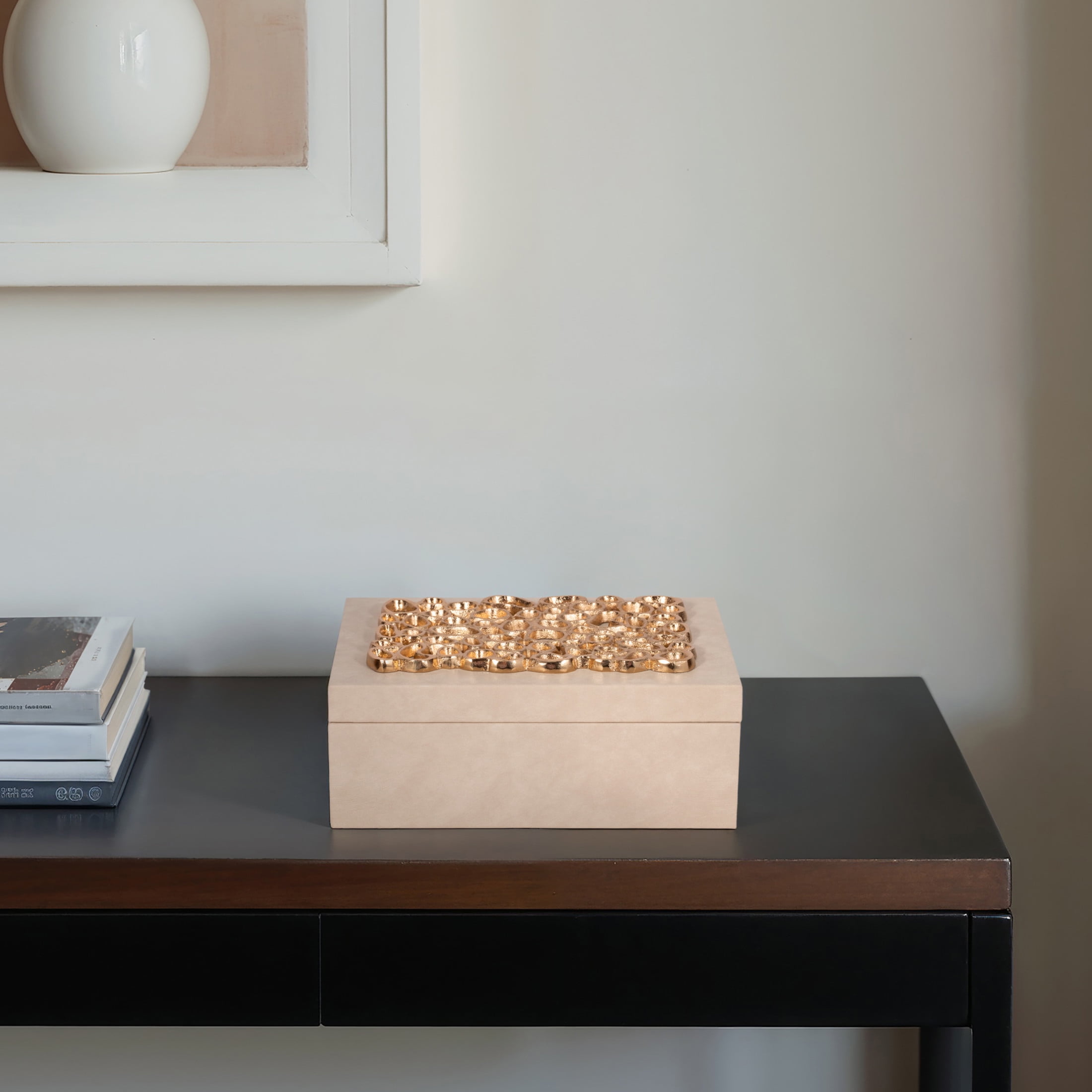 Sagebrook Home Elegant Ivory 11" Box with Gold Open Cut-Out Top - MDF ...