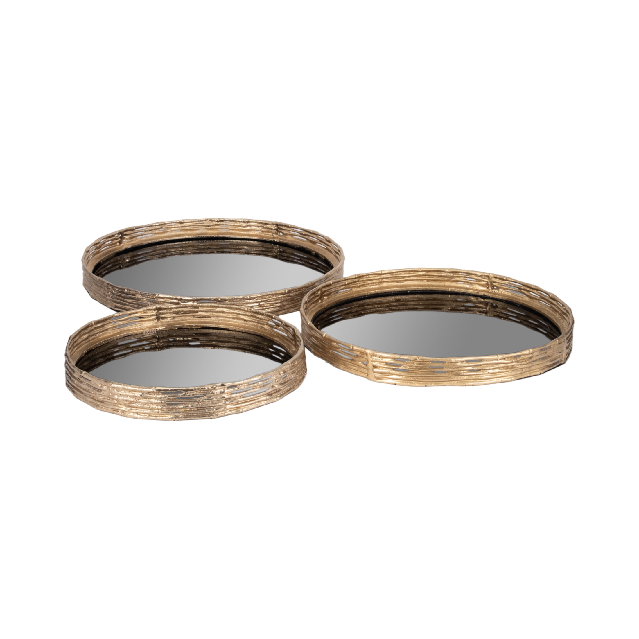 Sagebrook Home Elegant Set of 3 Round Metal Trays, Gold/Black, Aluminum ...