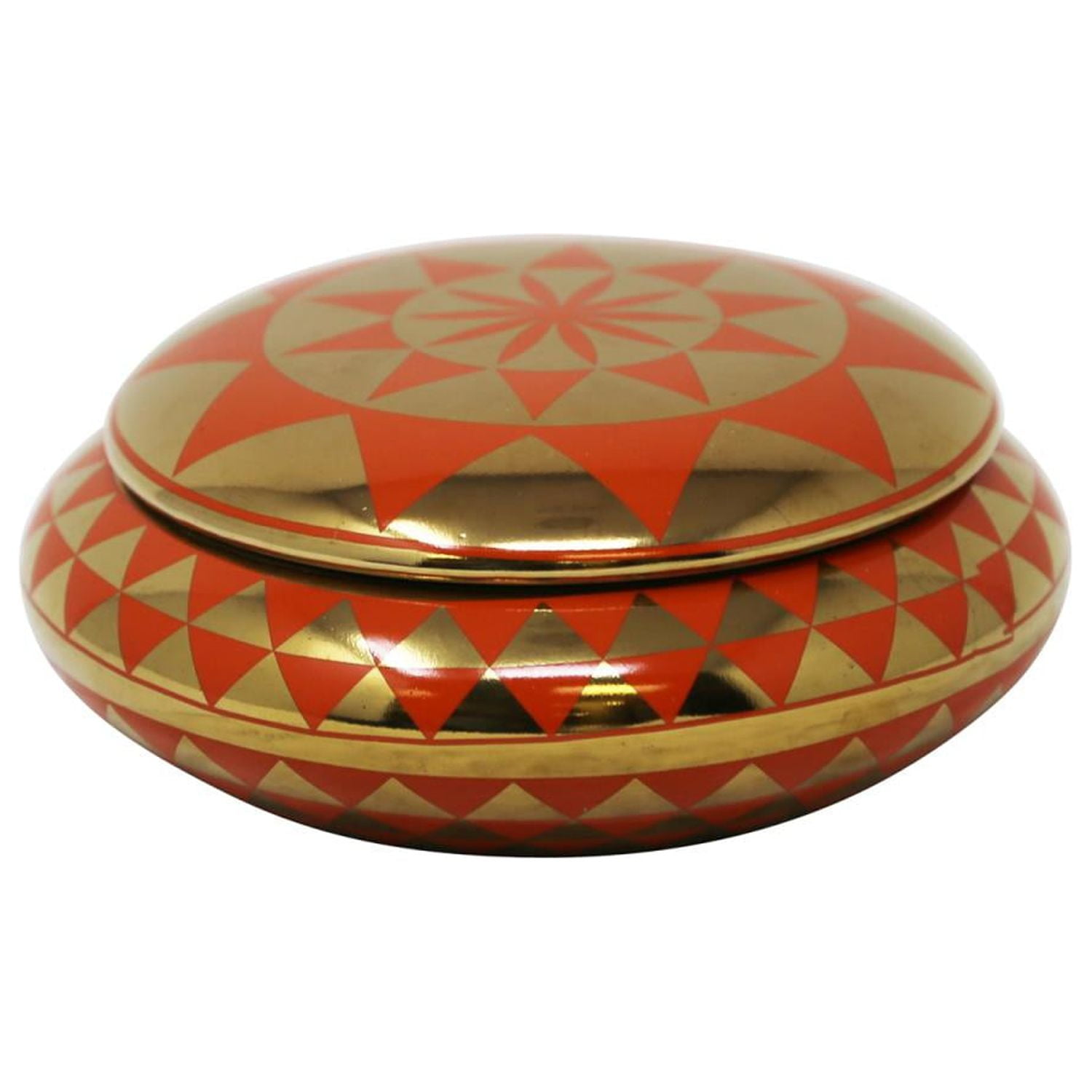 Traditional Ceramic Covered Jar With Triangle Design, Orange And Gold ...