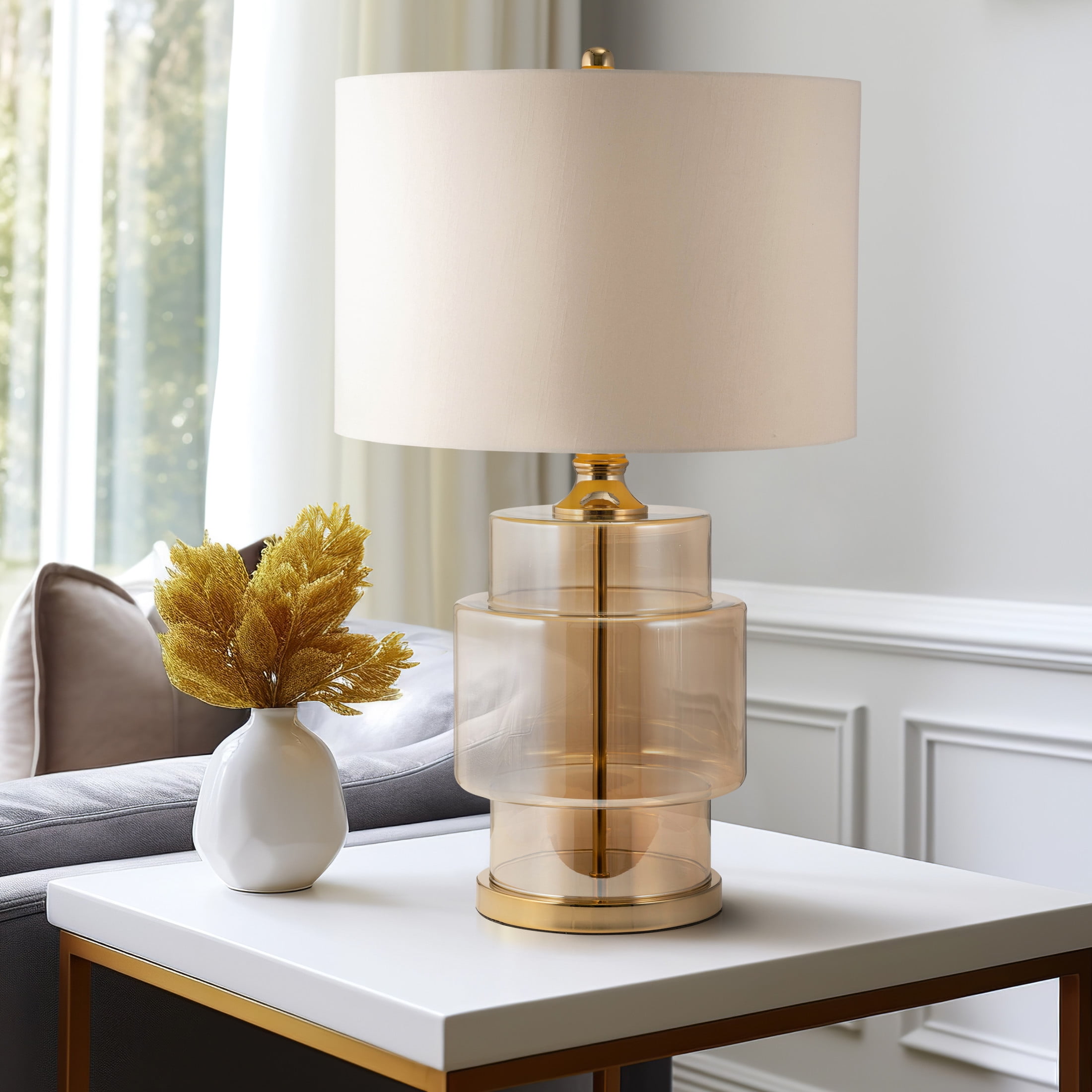 Sagebrook Home Glam Glass, 30" Lustered Table Lamp, Gold, Cylinder - 18 ...