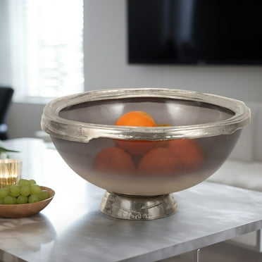 Sagebrook Home Elegant 11 Inch Glass Bowl With Aluminum Stand, Two Tone ...