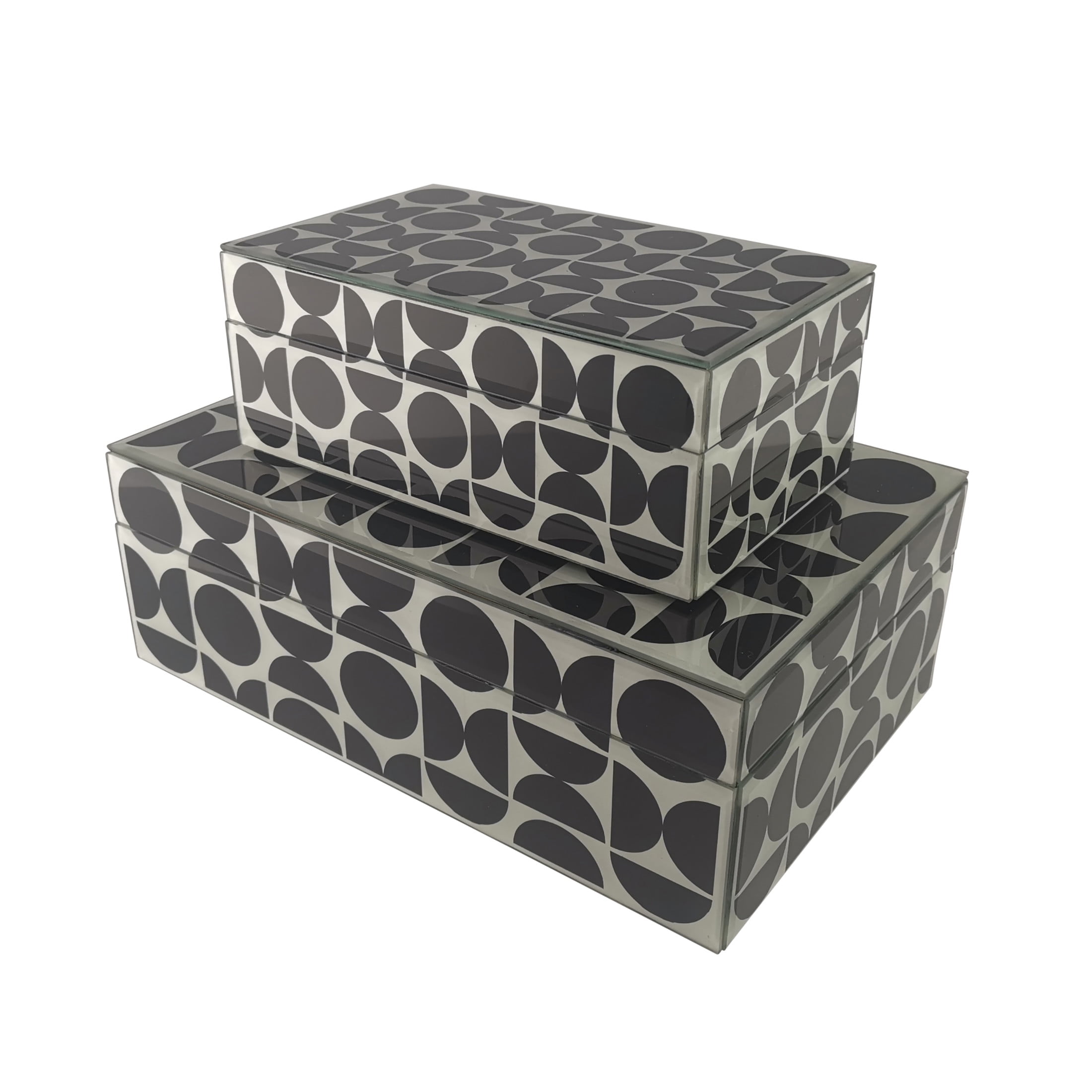 Sagebrook Home Glass Modern Print Boxes Set of 2, Black/White Charm ...
