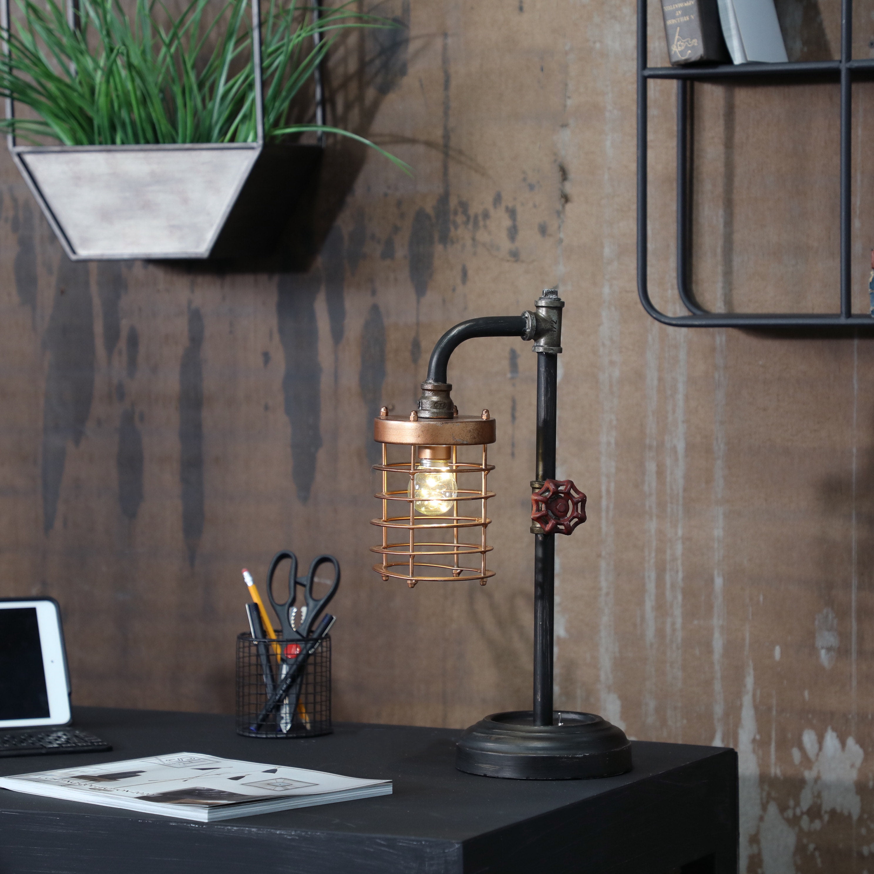 Sagebrook Home Industrial Metal Pipe Lamp, Battery Operated, Black ...