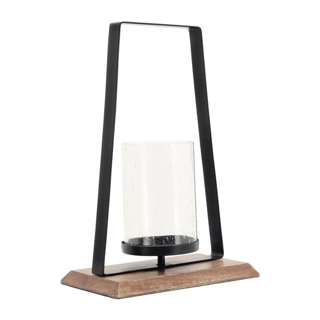 Sagebrook Home Metal, 17"h Hurricane with Wood Base, Black - Walmart.com