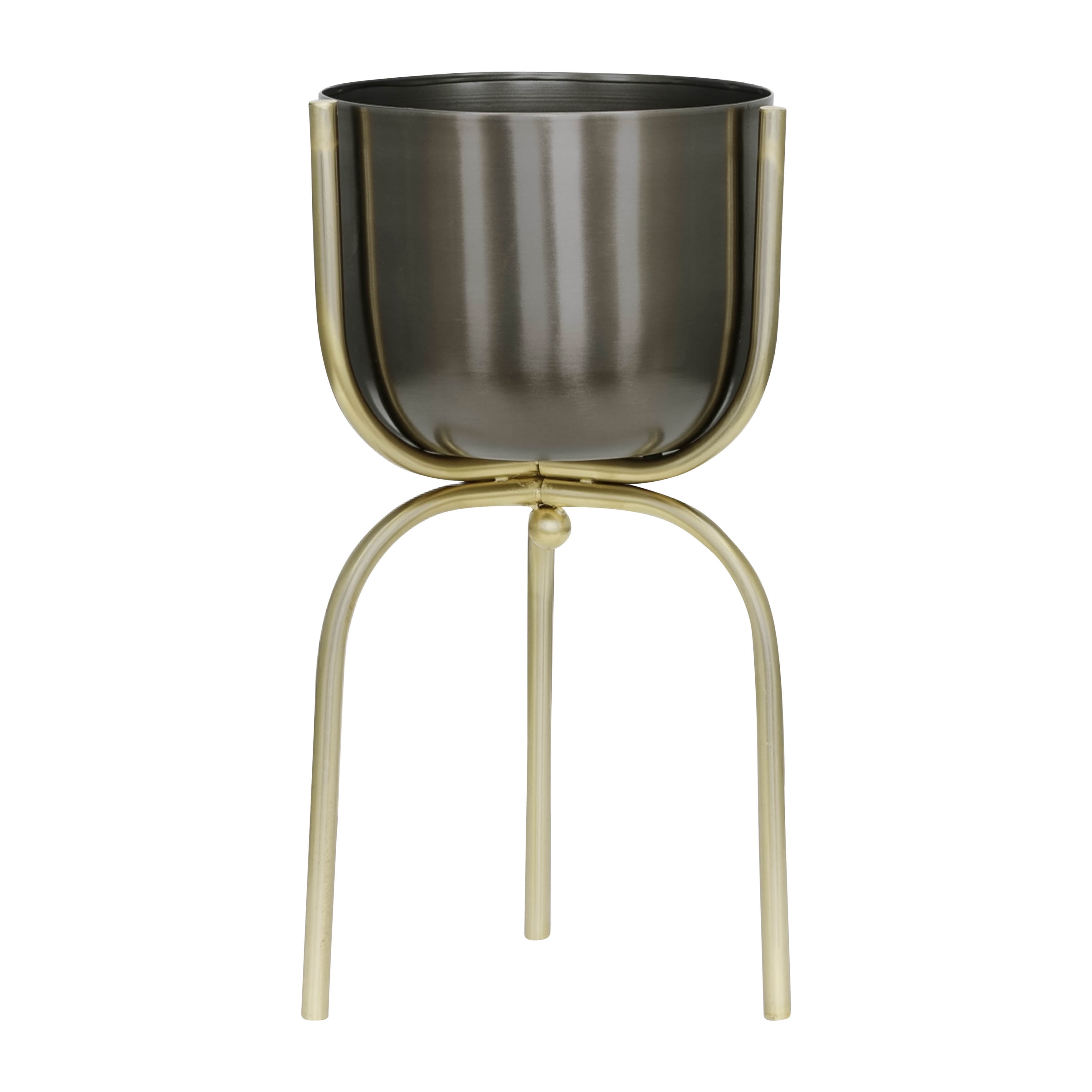 Sagebrook Home Metal 20" Planter On Tripod, Gunmetal/Gold, Round, Metal, Glam, 20"H, Solid Color ...