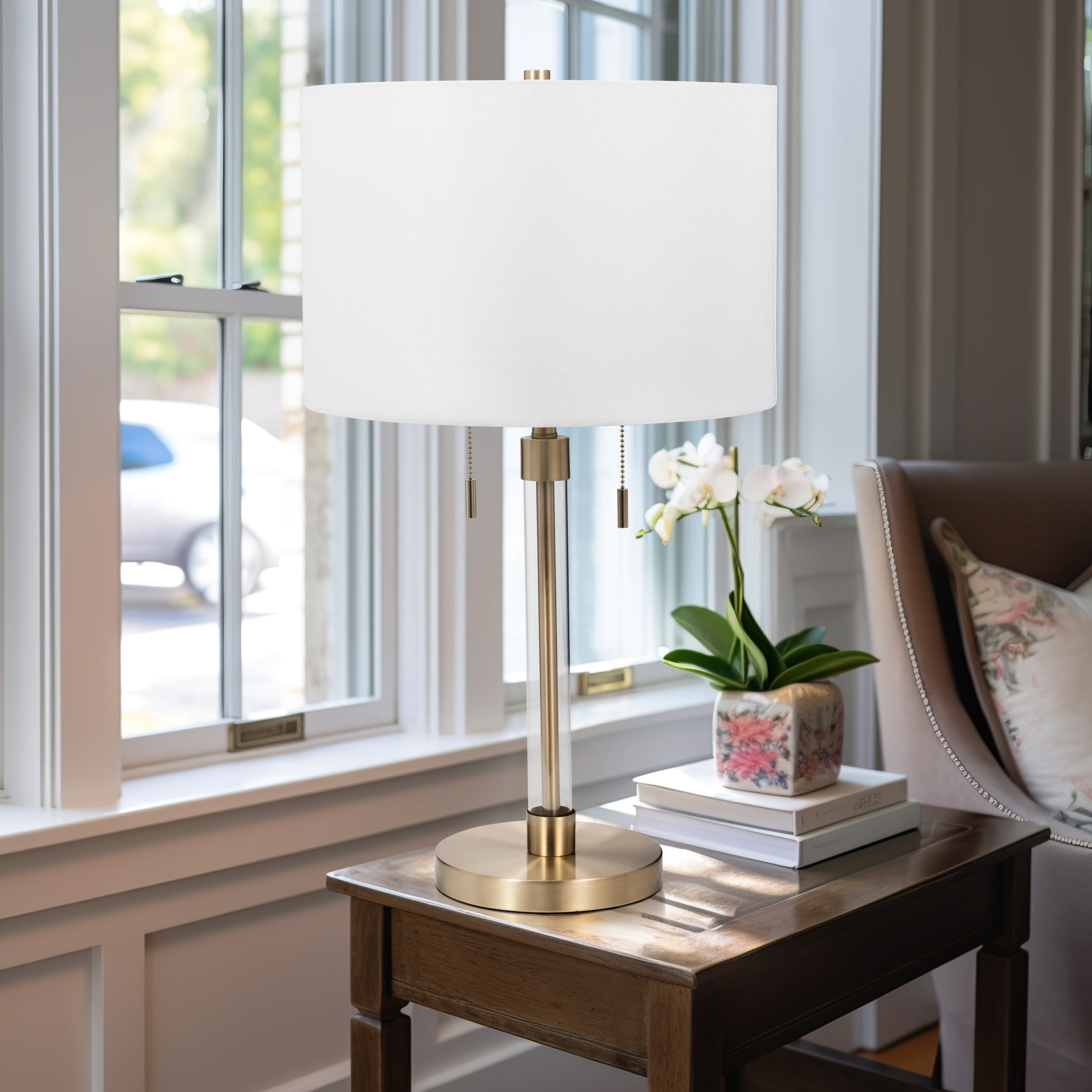Sagebrook Home Modern Glam Glass Chain Pull Table Lamp in Gold - Linen ...