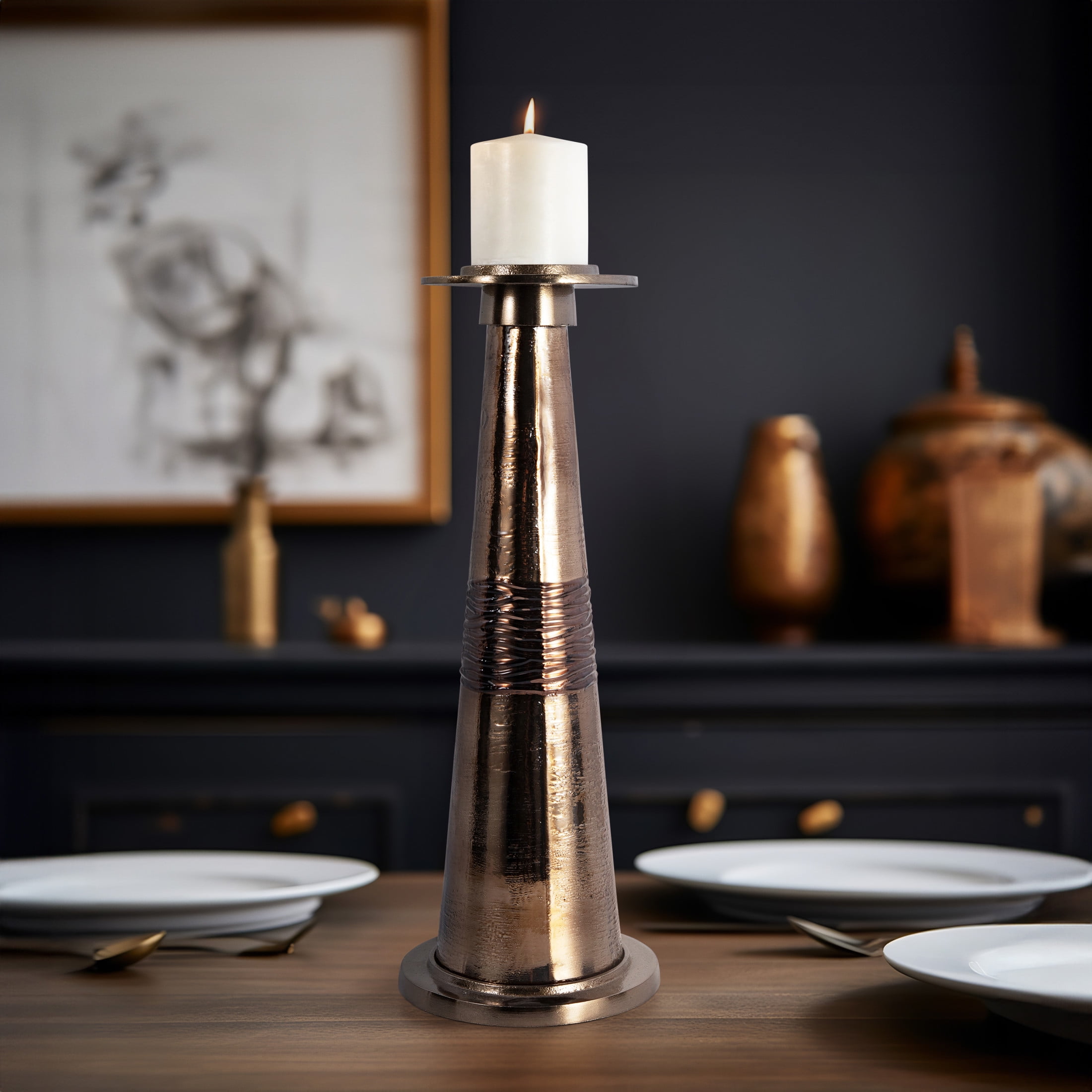 Modern Taper Candle Holder - Glass & Aluminum Pillar Stand for Home ...