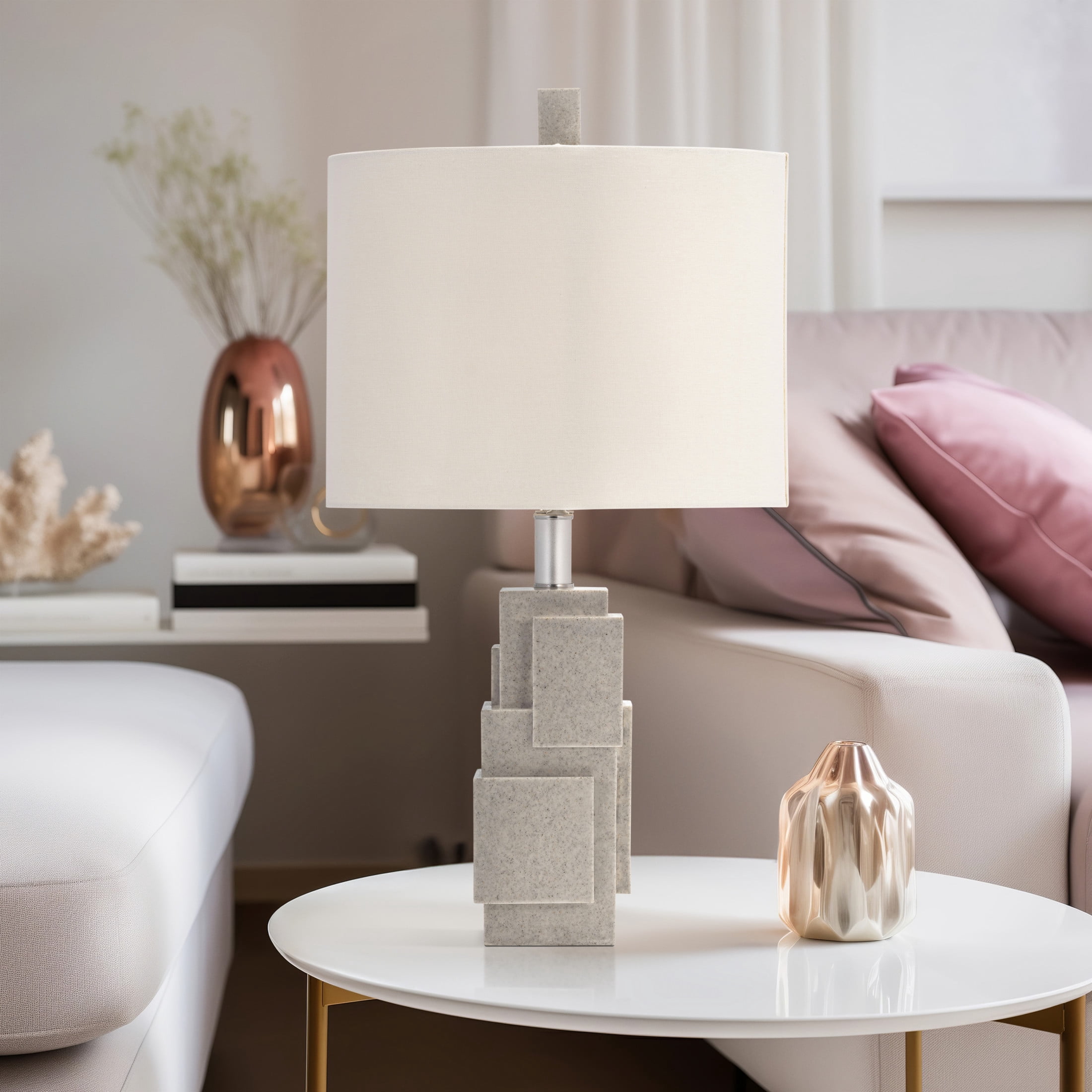 Sagebrook Home Modern Neutral 21" Block Table Lamp Contemporary Gray ...