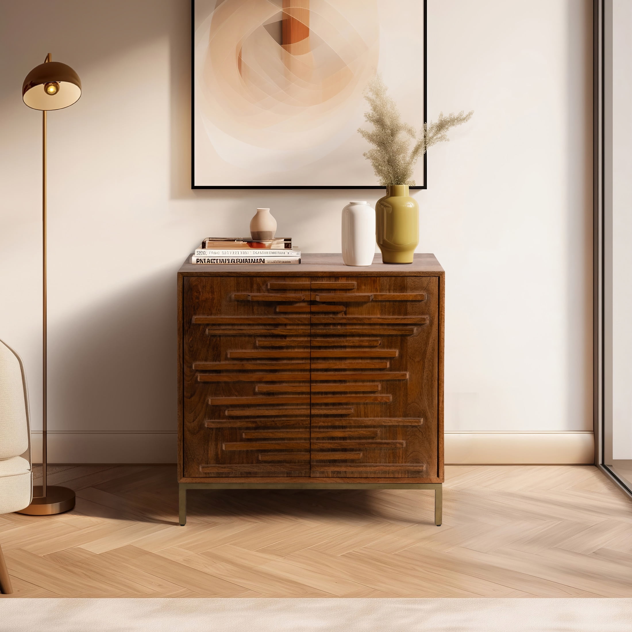 Sagebrook Home Modern Neutral 30" Midcentury Slat 2 Door Cabinet, Mango ...