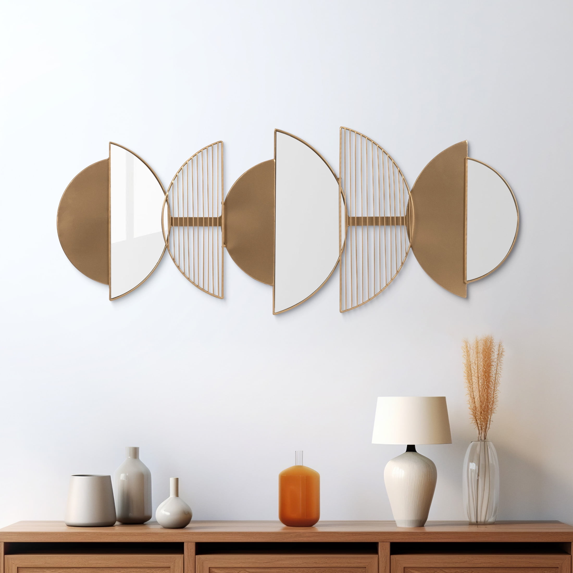 Sagebrook Home Modern Neutral Metal, 36" Half Circle Mirrored Wall ...