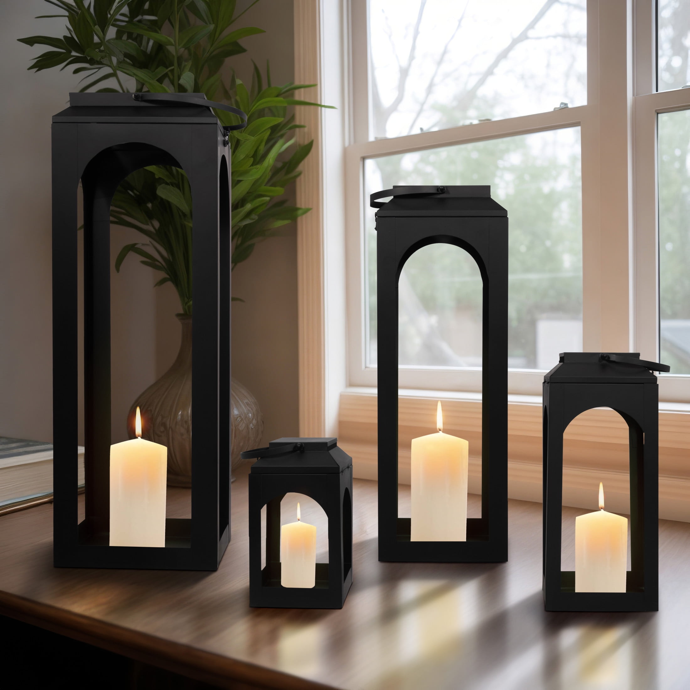 Sagebrook Home Modern Neutral Set Of 4 Metal Black Open Lanterns ...
