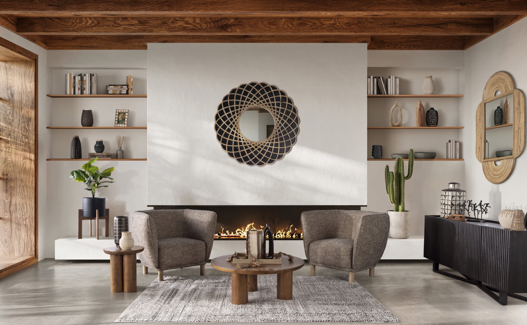 Sagebrook Home Modern Wooden Round Neutral Scandinavian Coffee Table ...