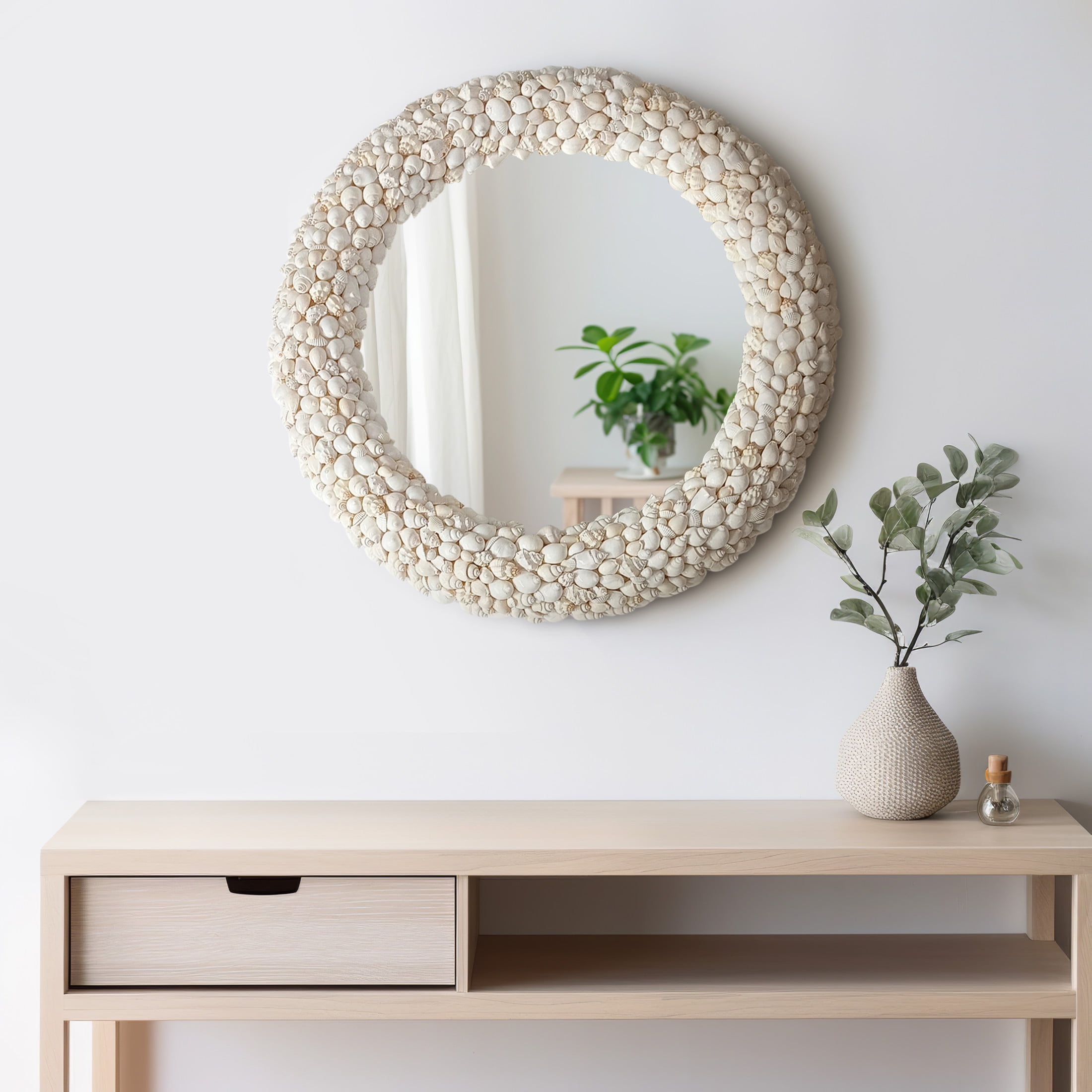Sagebrook Home Neutral 26" Coastal Charm White Shell-Encrusted Mirror - 26" x 3" x 26" - Walmart.com