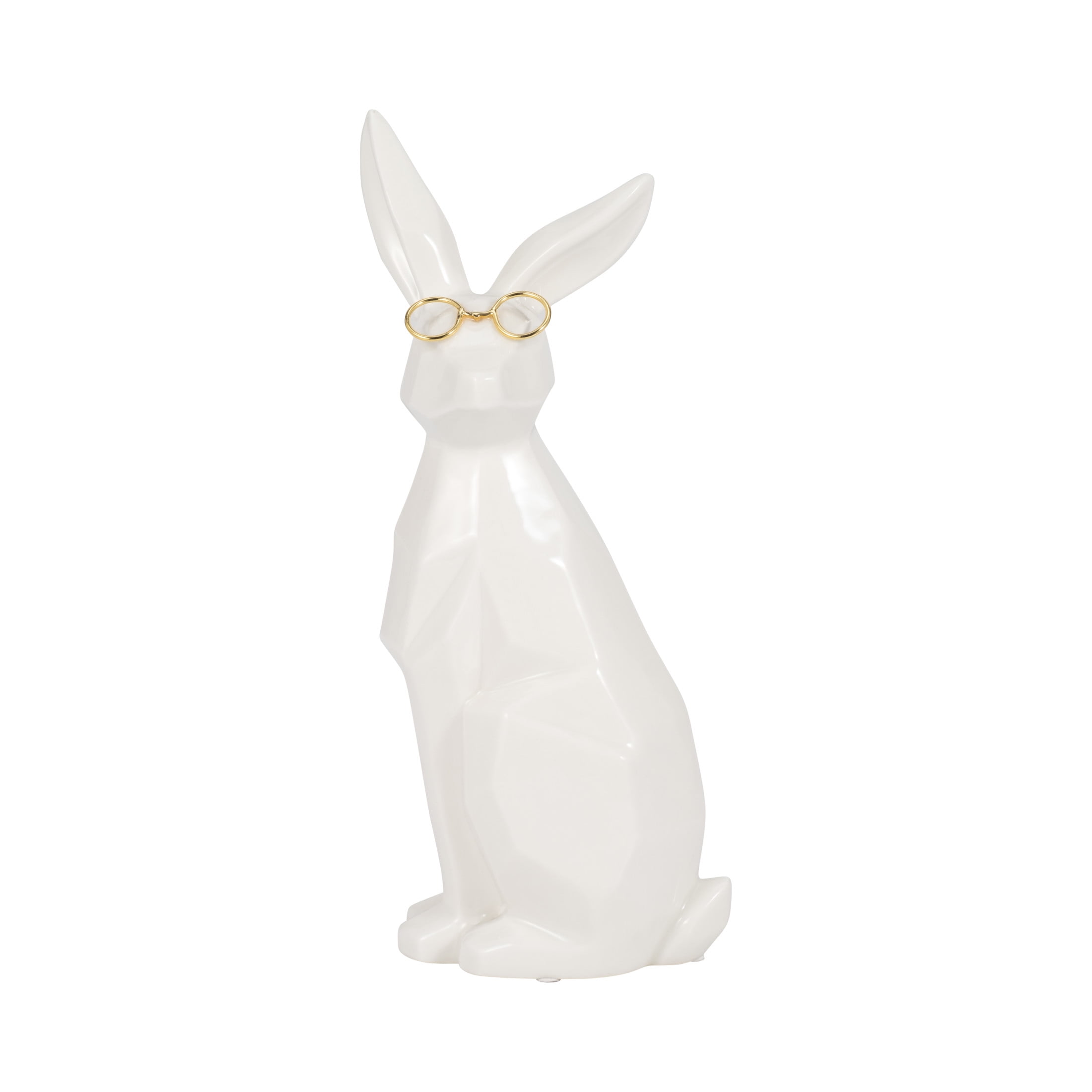 Sagebrook Home Neutral Ceramic Bunny Sculpture White and Gold ...
