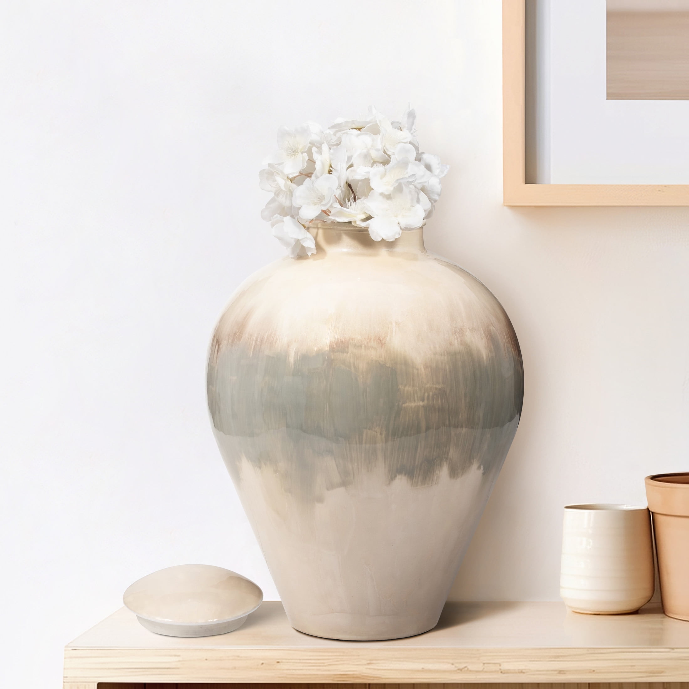 Sagebrook Home Neutral Coastal Metal Brushed Pearl Novelty Temple Vase ...