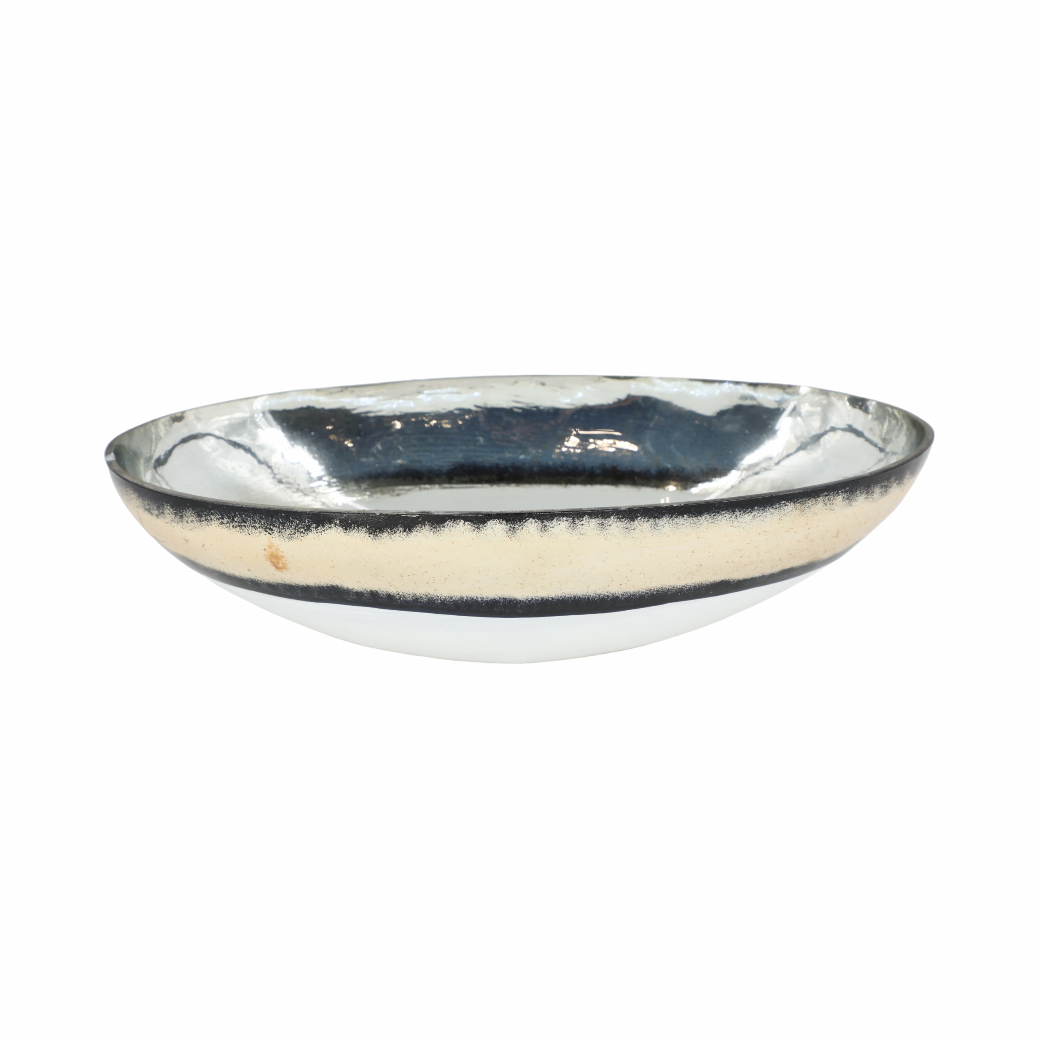 Sagebrook Home Neutral Glam Glass White Novelty Bowl With Striped Gold ...