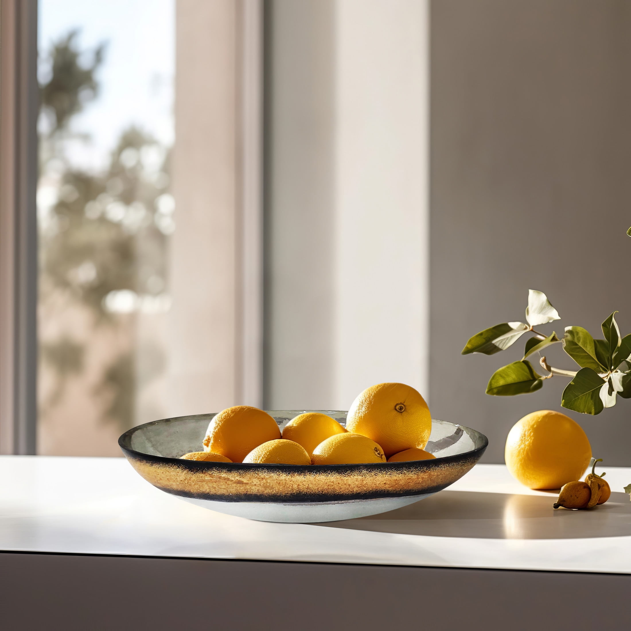 Sagebrook Home Neutral Glam Glass White Novelty Bowl With Striped Gold ...