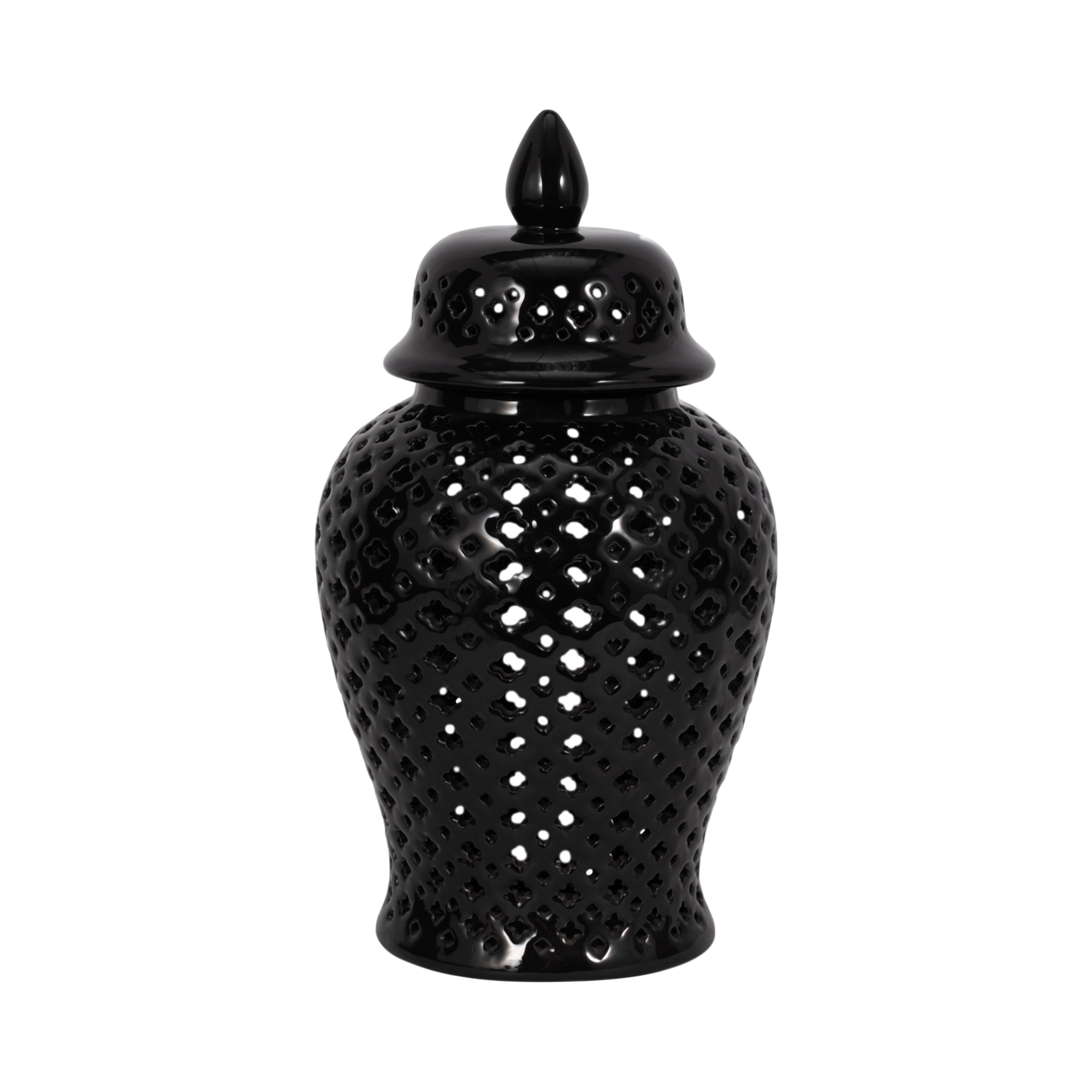 Sagebrook Home Neutral Modern Ceramic Cut Out Temple Jar with Lid ...