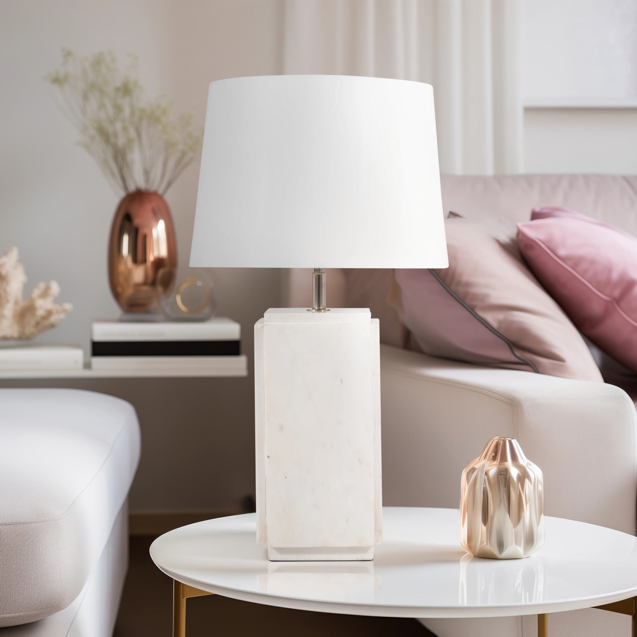 Sagebrook Home Neutral Modern, Marble, Fluted Table Lamp, White and Off ...