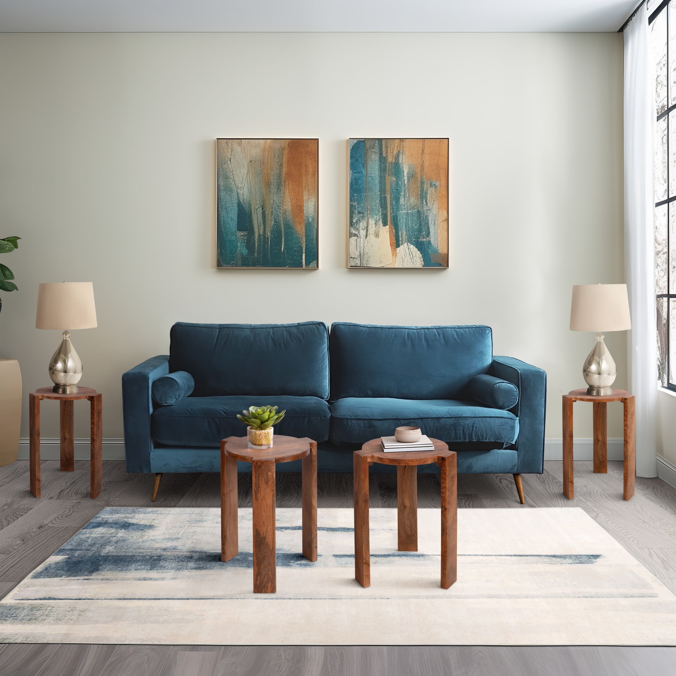 Sagebrook Home Neutral Modern Set of Four 20"H Brown Mango Wood ...