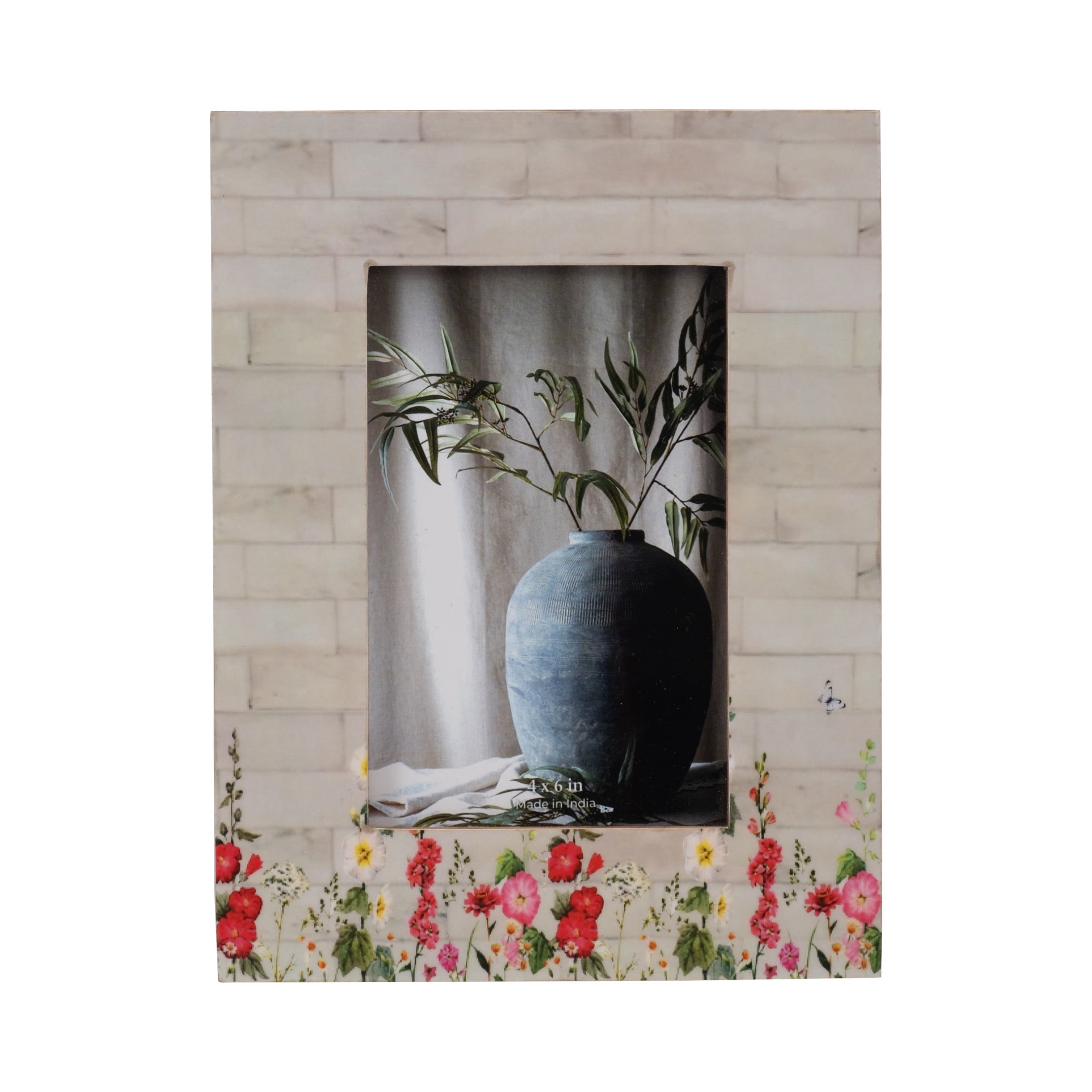 Sagebrook Home Neutral Textured Resin Rectangle Pink Flower Field Photo ...