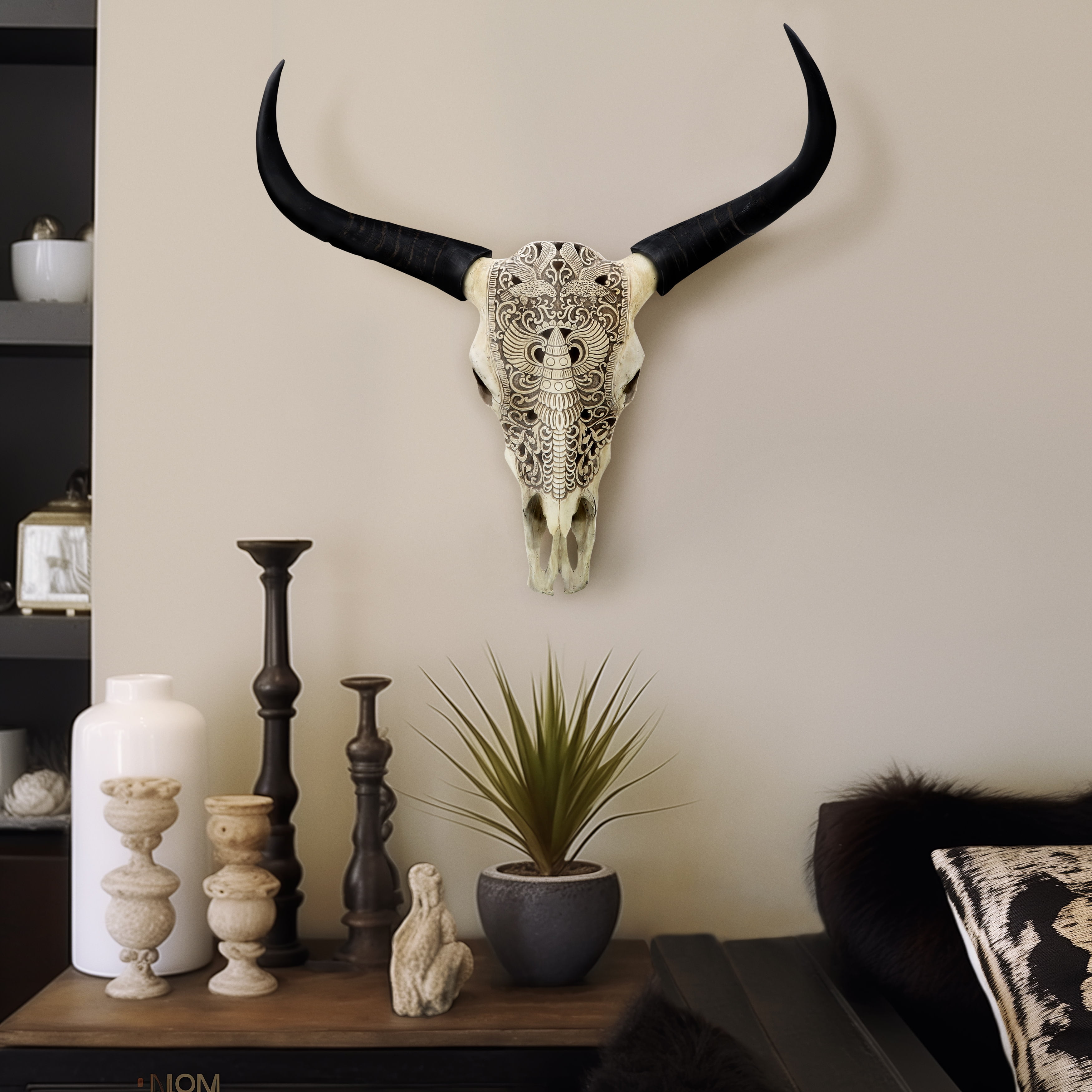 Sagebrook Home Resin, 28" Bull Skull Wall Accent, Ivory/black - Walmart.com