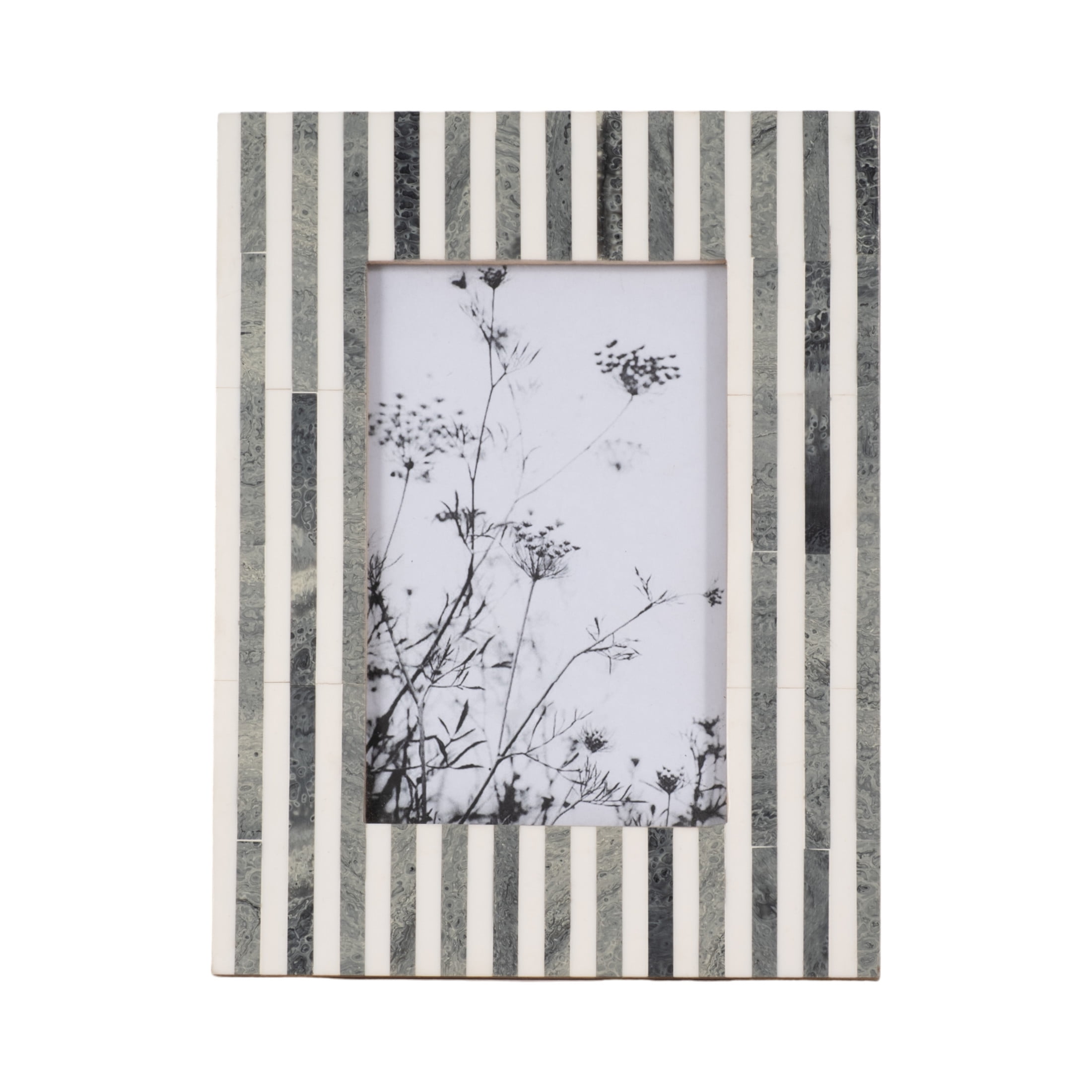 Gray and White Polyresin 4" x 6" Line Design Photo Frame Contemporary ...