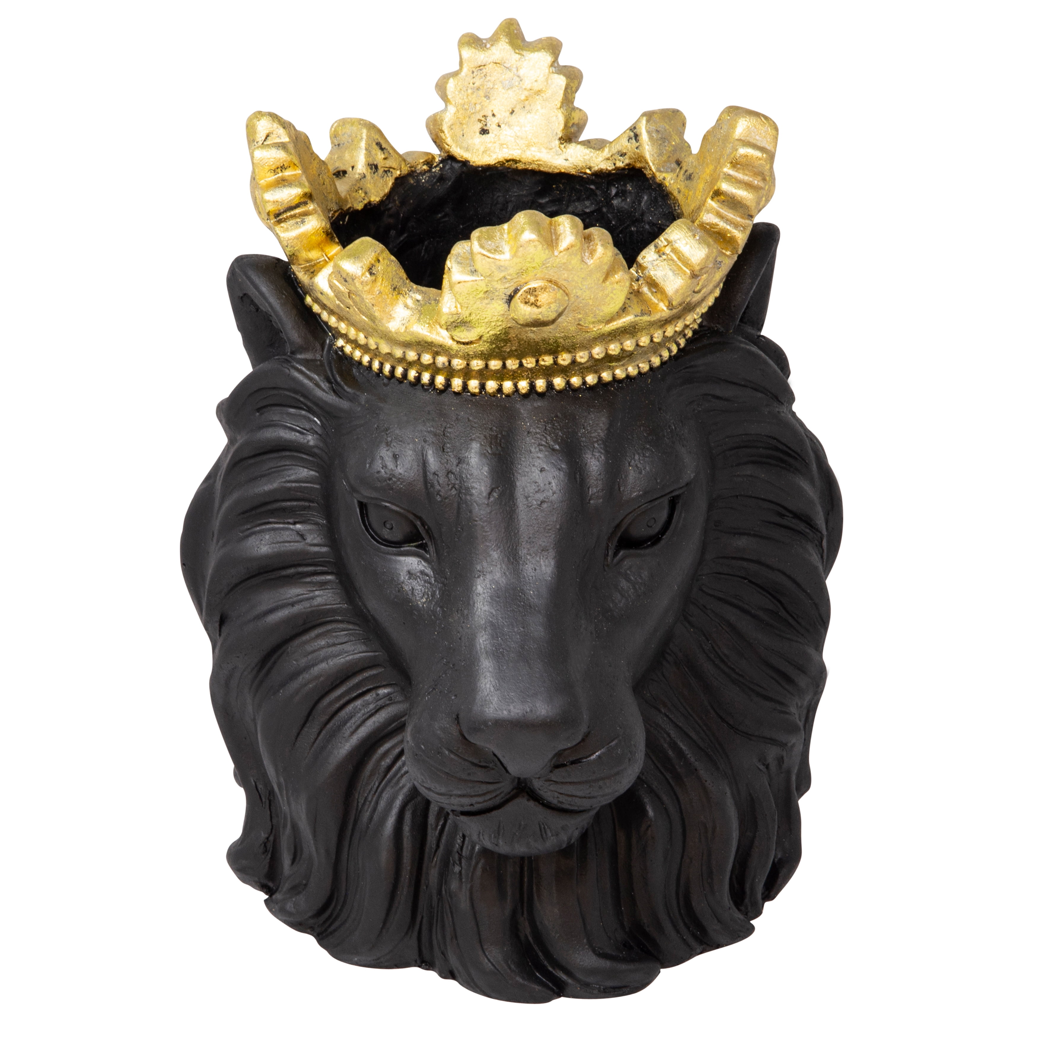 Sagebrook Home Resin 9" Lion With Crown, Black, Round, Polyresin ...