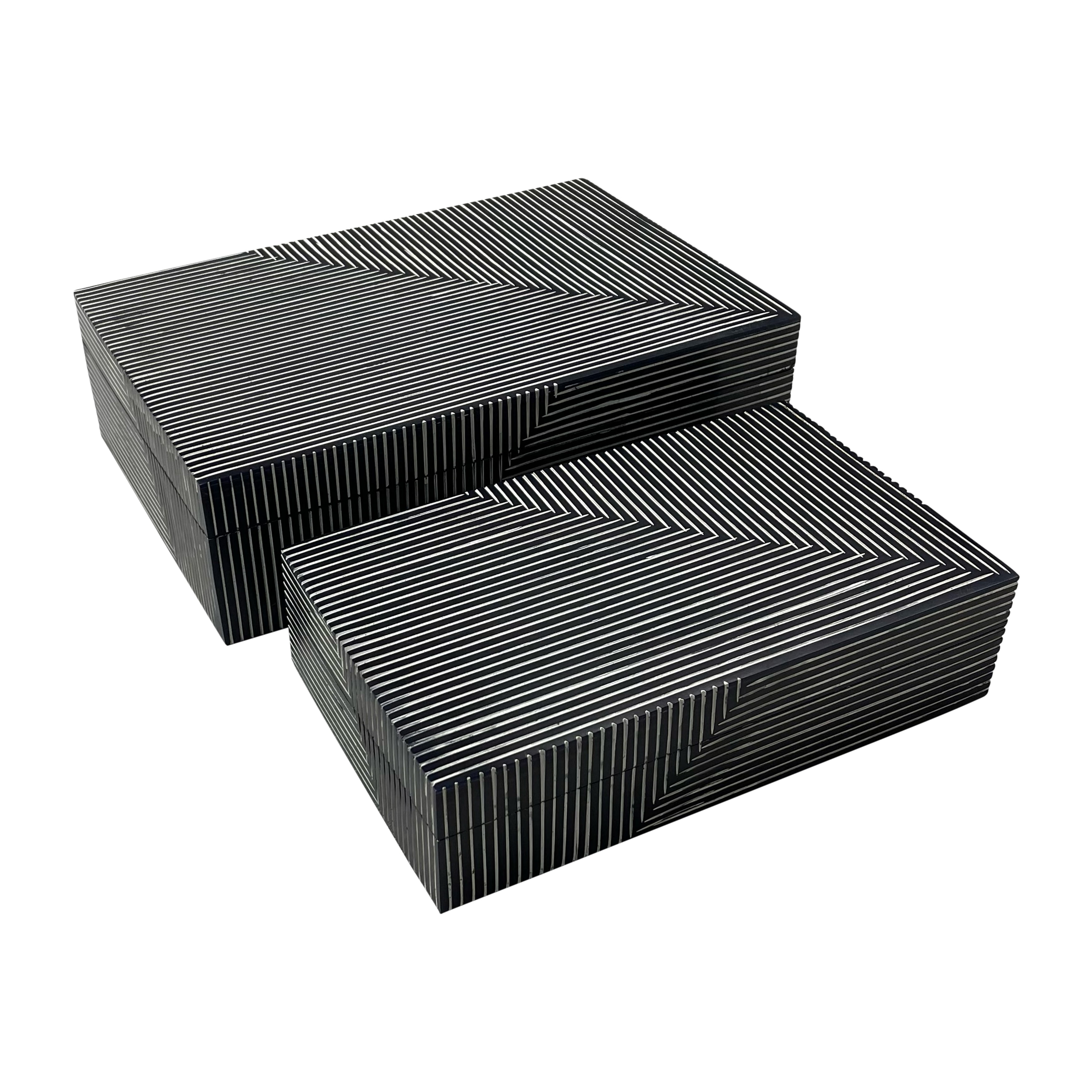 Sagebrook Home Resin, Set of 2 10/12" Pinstripe Boxes, Navy - Walmart.com