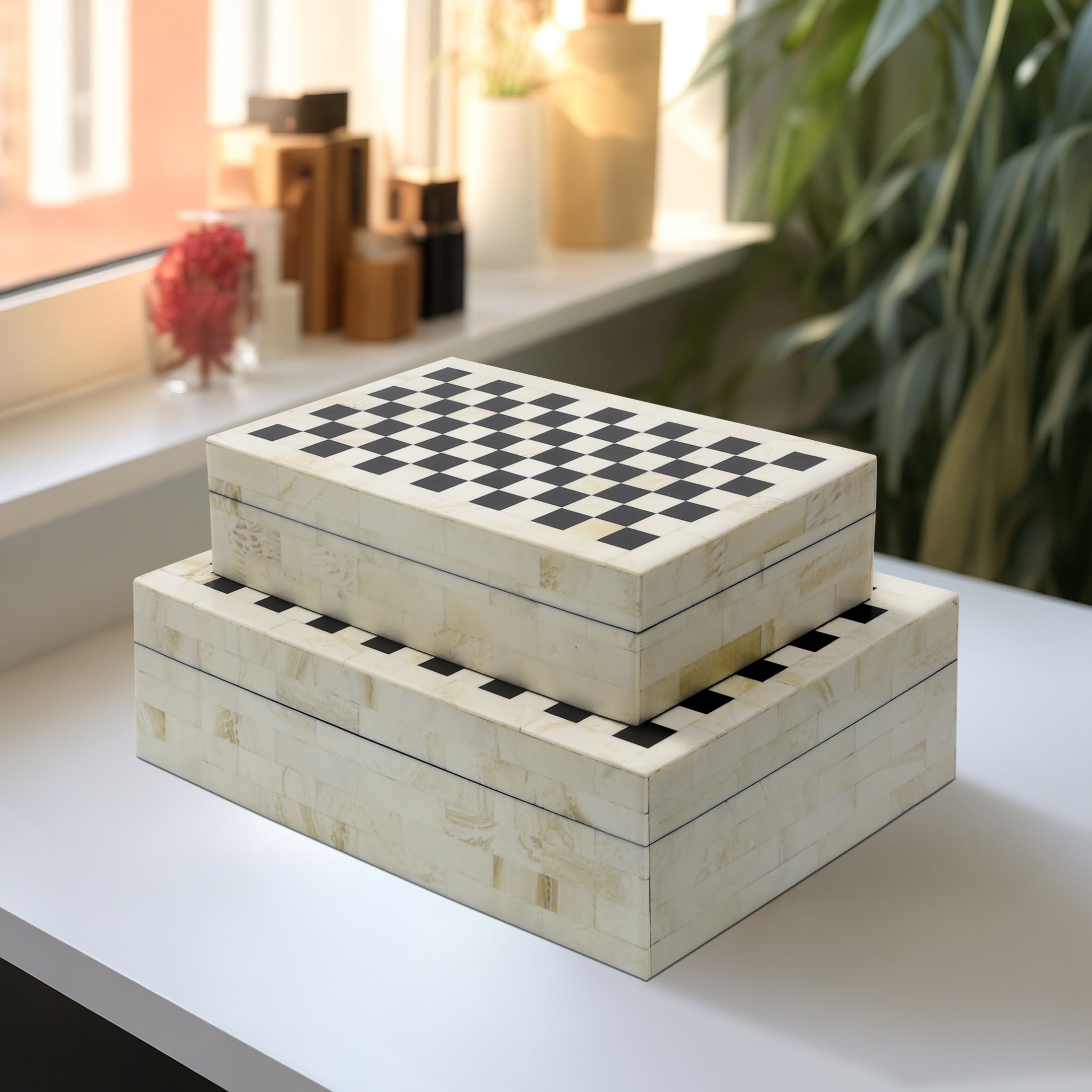Sagebrook Home Set of 2 Storage Boxes Black and White Checkered Design ...