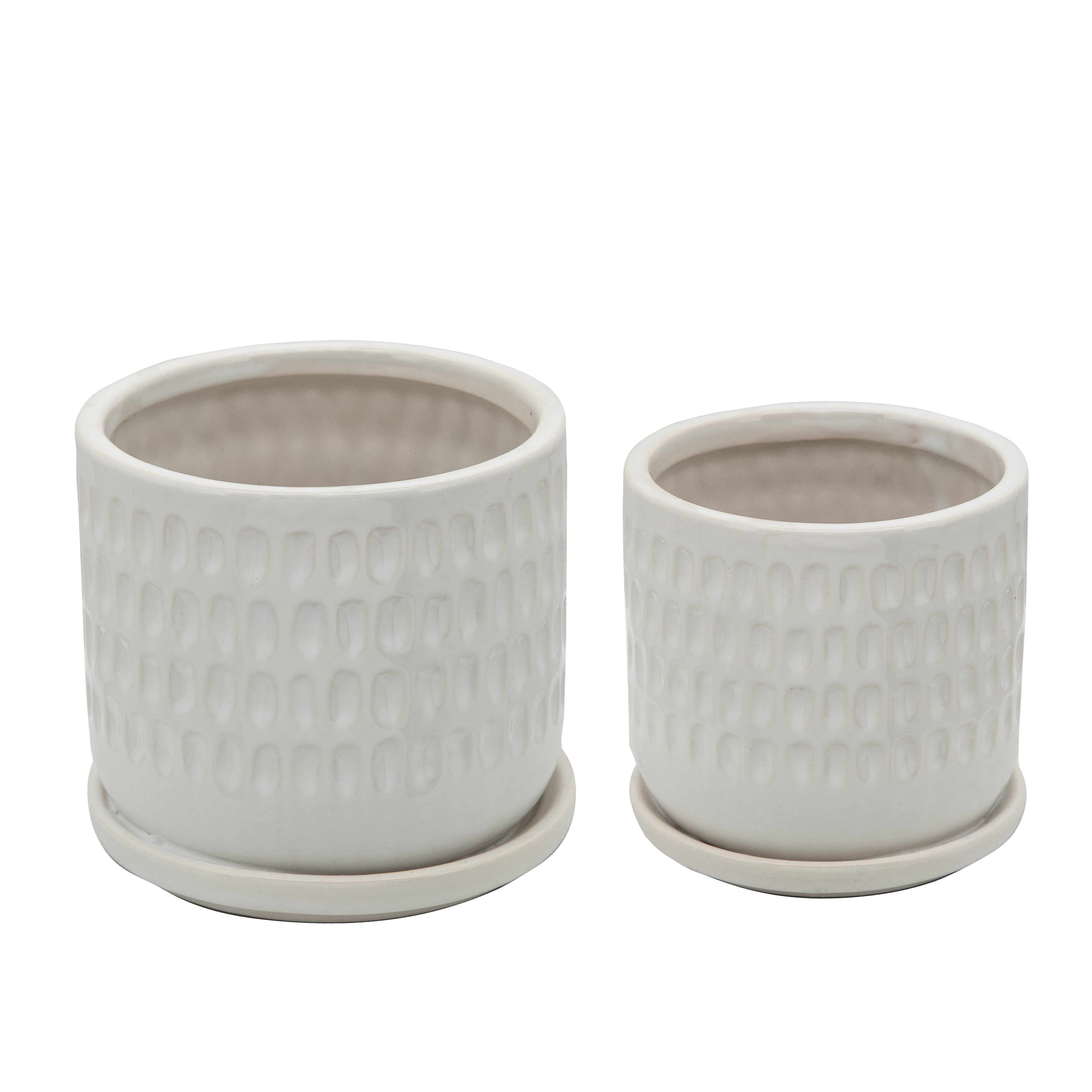 Sagebrook Home Set Of 2 5/6" Dimpled Planters With Saucer, White, Round ...