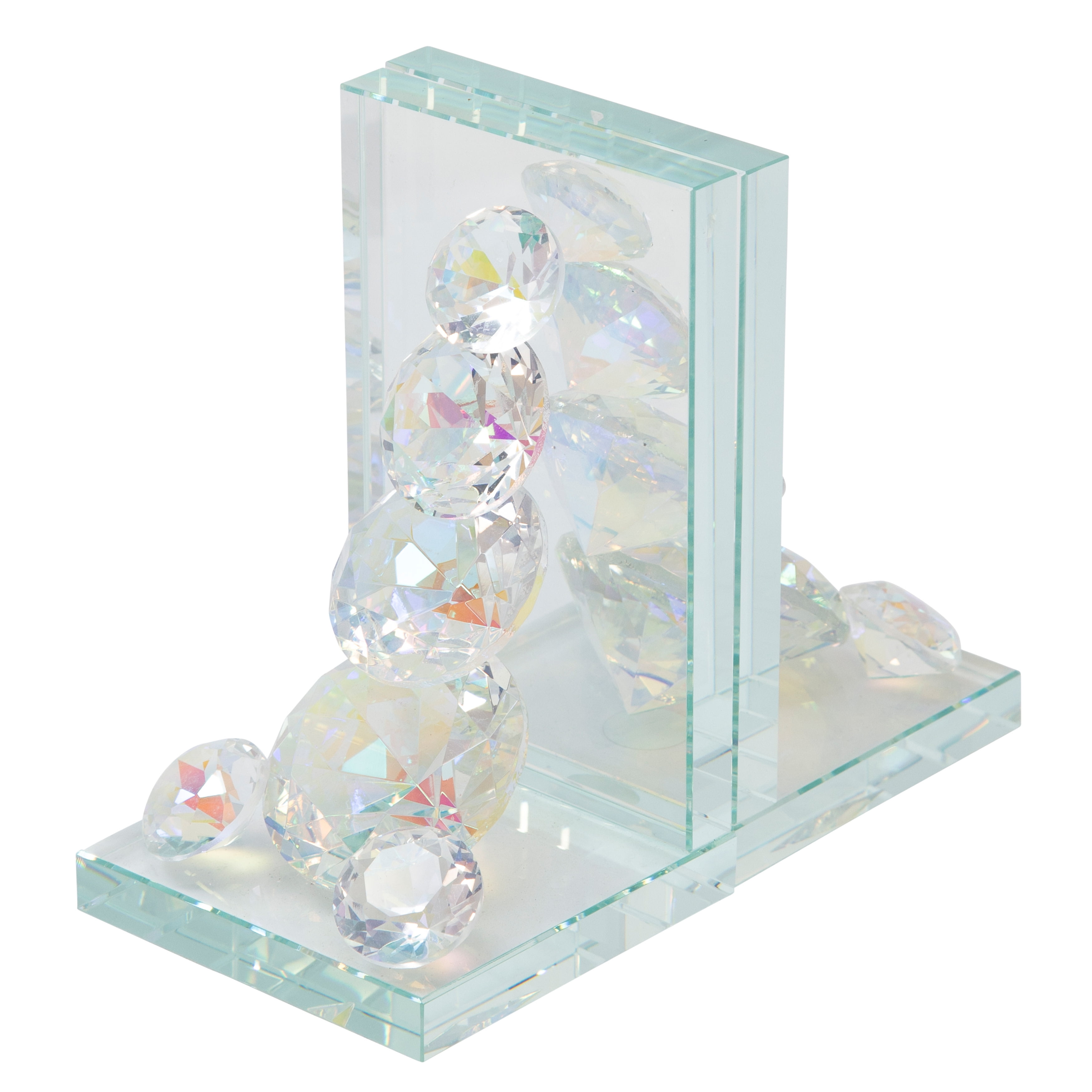 Sagebrook Home Set Of 2 Crystal Diamond Bookends, Rainbow, Novelty ...