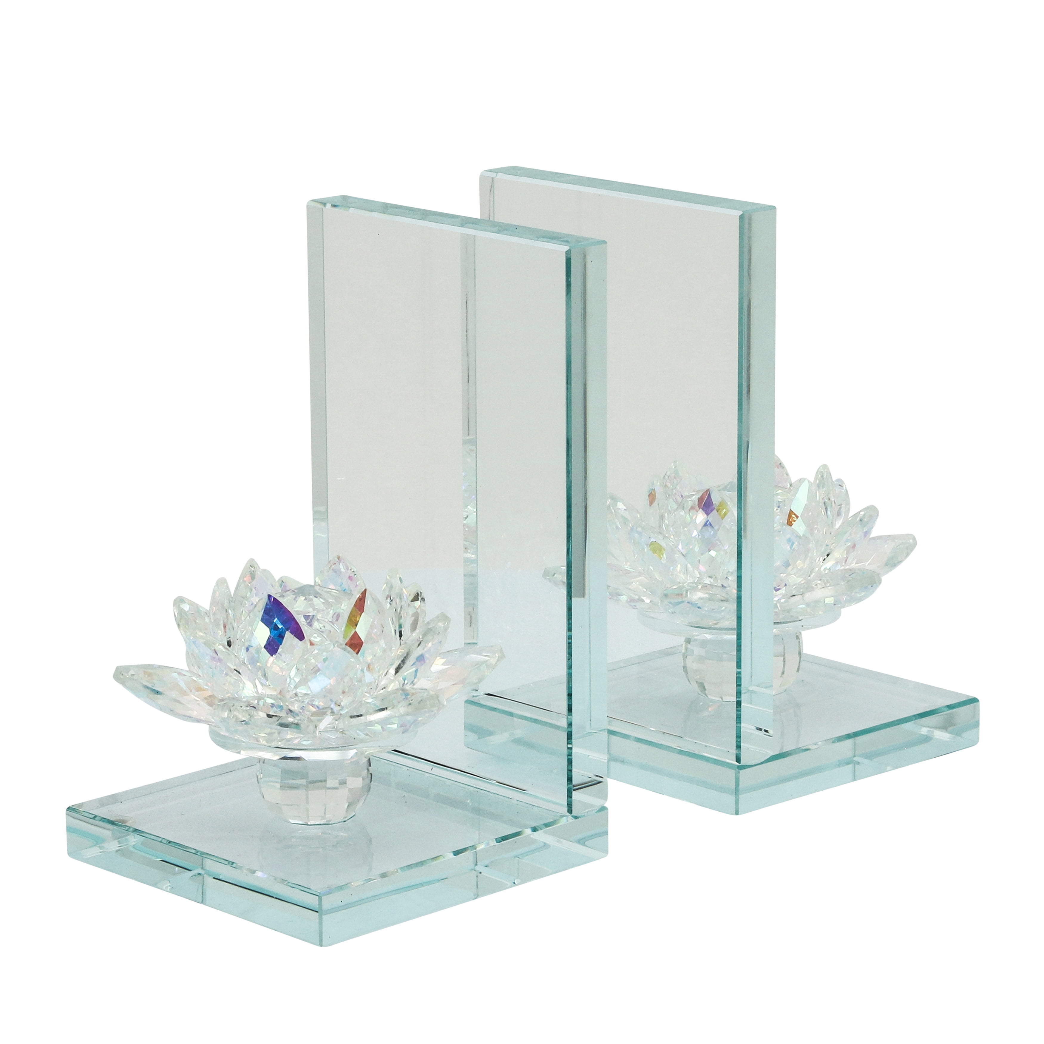 Sagebrook Home Set Of 2 Crystal Lotus Bookends, Rainbow, Novelty, Glass ...